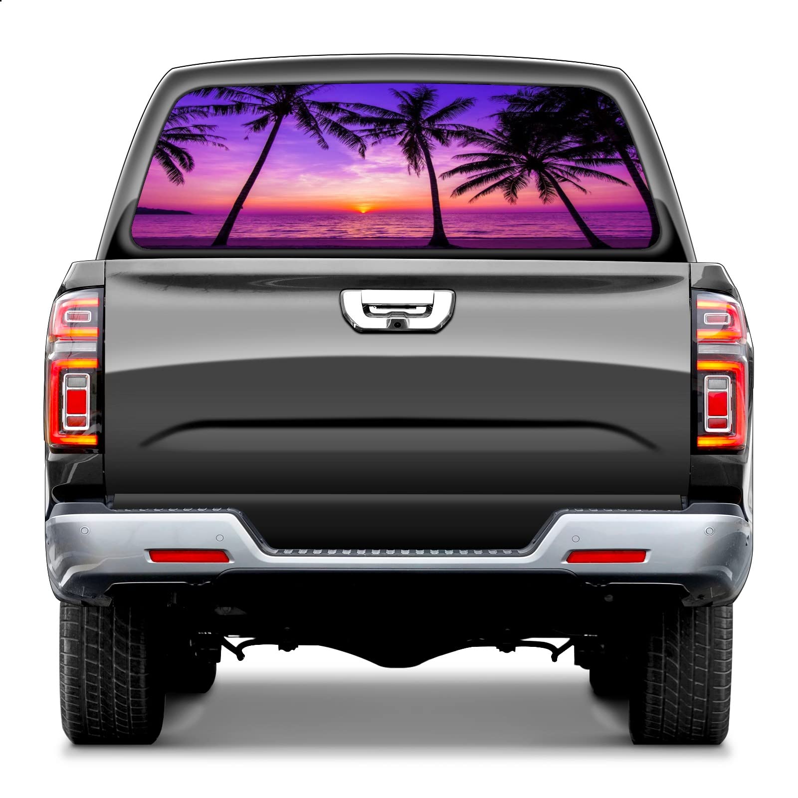 Amazon.com - Rear Window Graphic Decals for Trucks Tropical Beach Sunset Palm Purple Sky Pickup ...