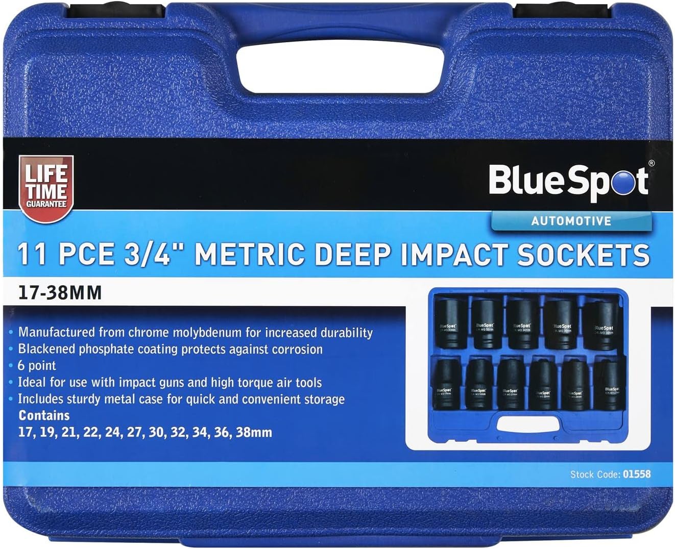 Blue Spot Tools 11 PCE 3/4" Metric Deep Impact Sockets (17-38mm ...