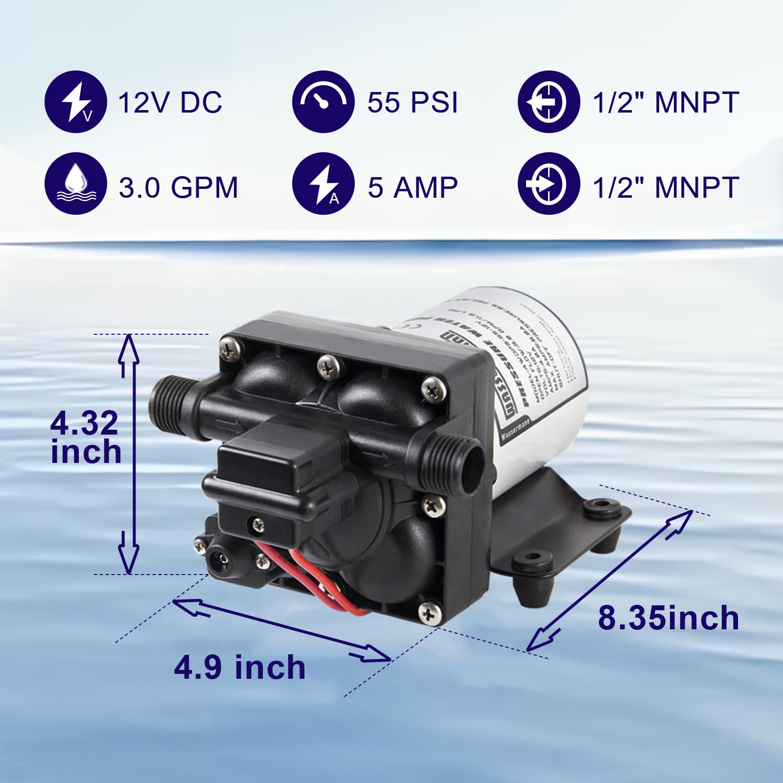Snapklik.com : WASSERMANN RV Water Pump 12 Volt DC 30GPM 55PSI,Water ...