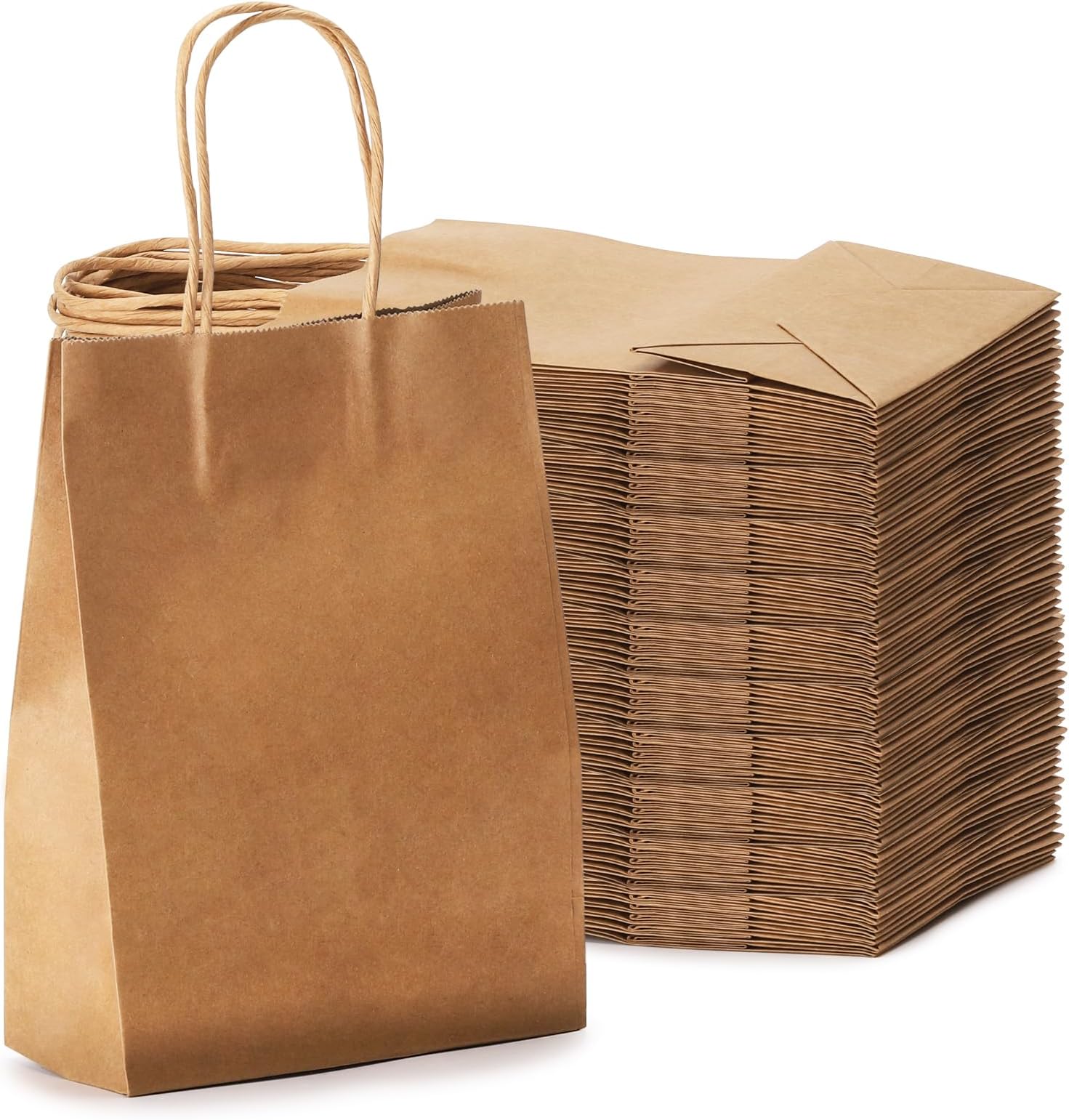 100 Pcs Kraft Paper Bags with Handles 15x8x21cm, Craft Gift Bags ...