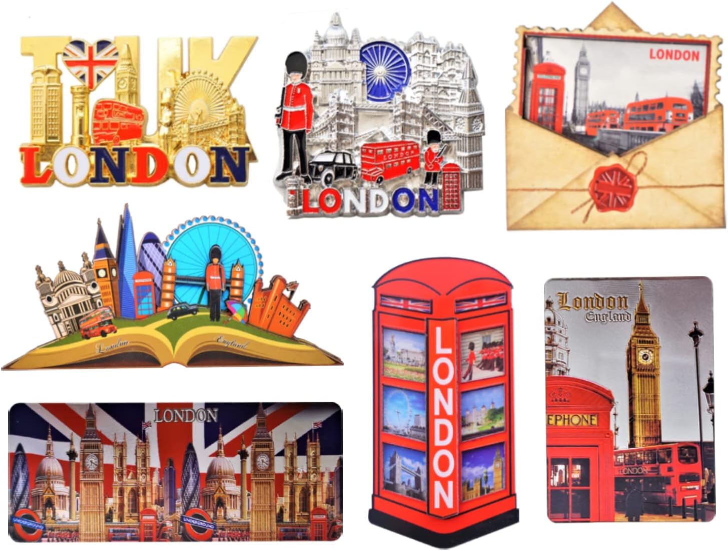 Famous London Icons Mix UK Souvenir Set of 8 Fridge Magnets : Amazon.co ...