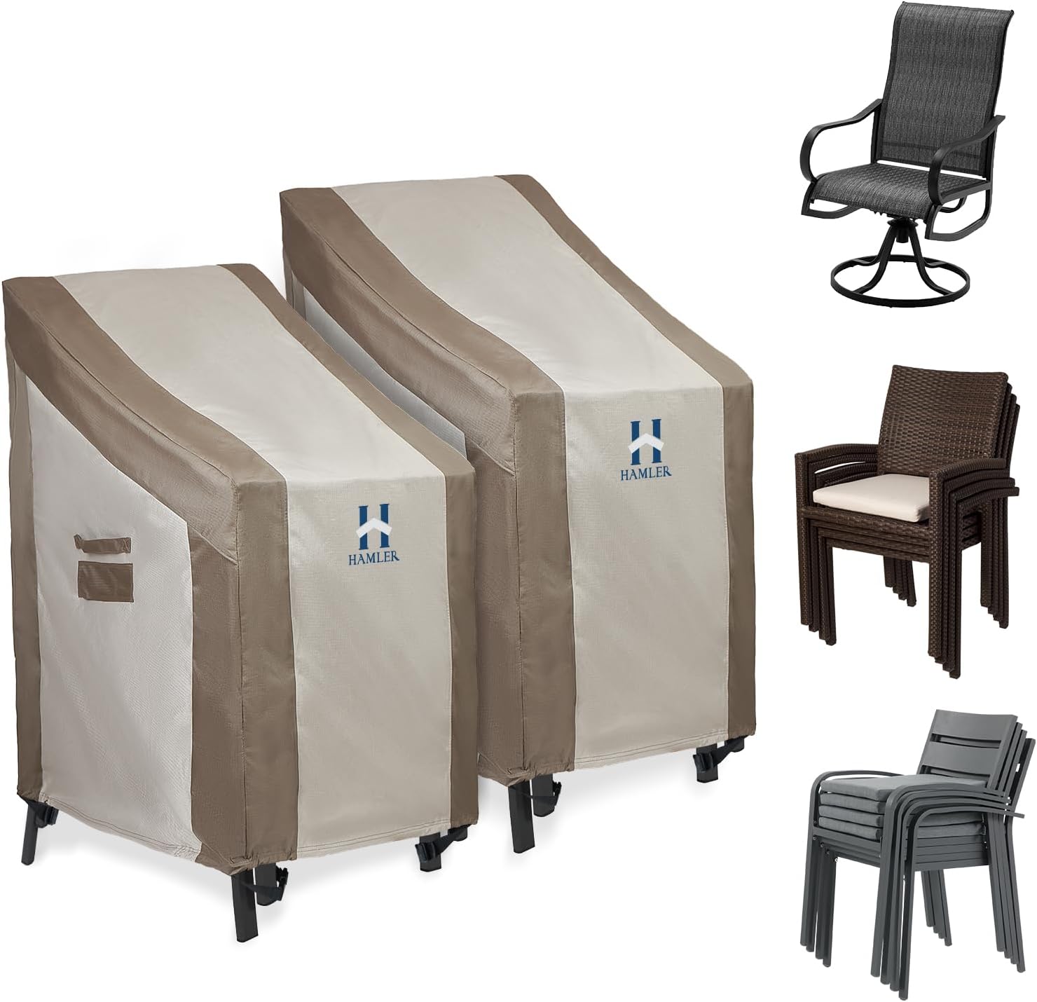 HAMLER Patio Chair Covers, 420D Heavy Duty Rip-Stop Waterproof Outdoor ...