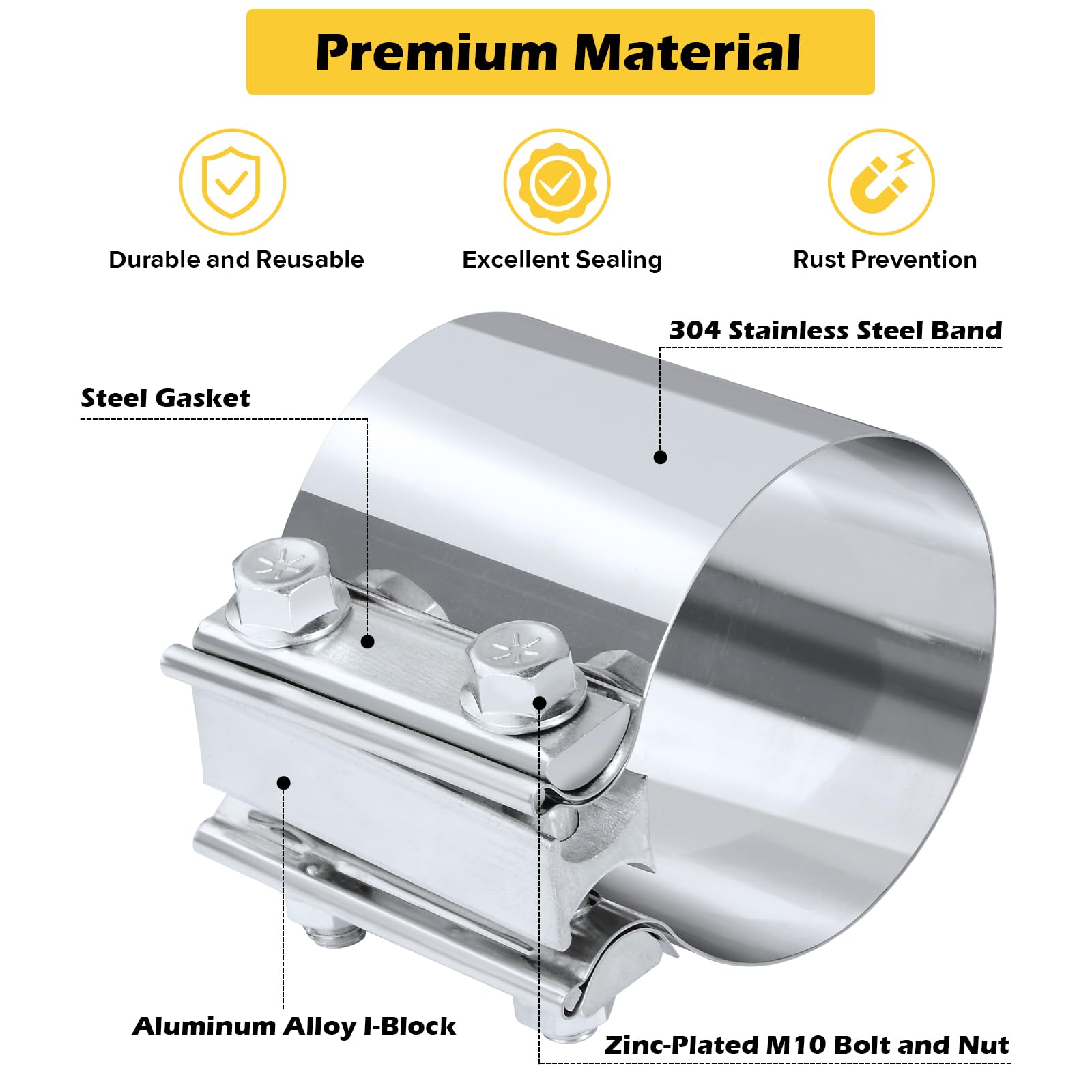 Snapklik.com : Exhaust Clamp, 4 Inch Lap Joint Band Clamps 4" Stainless ...