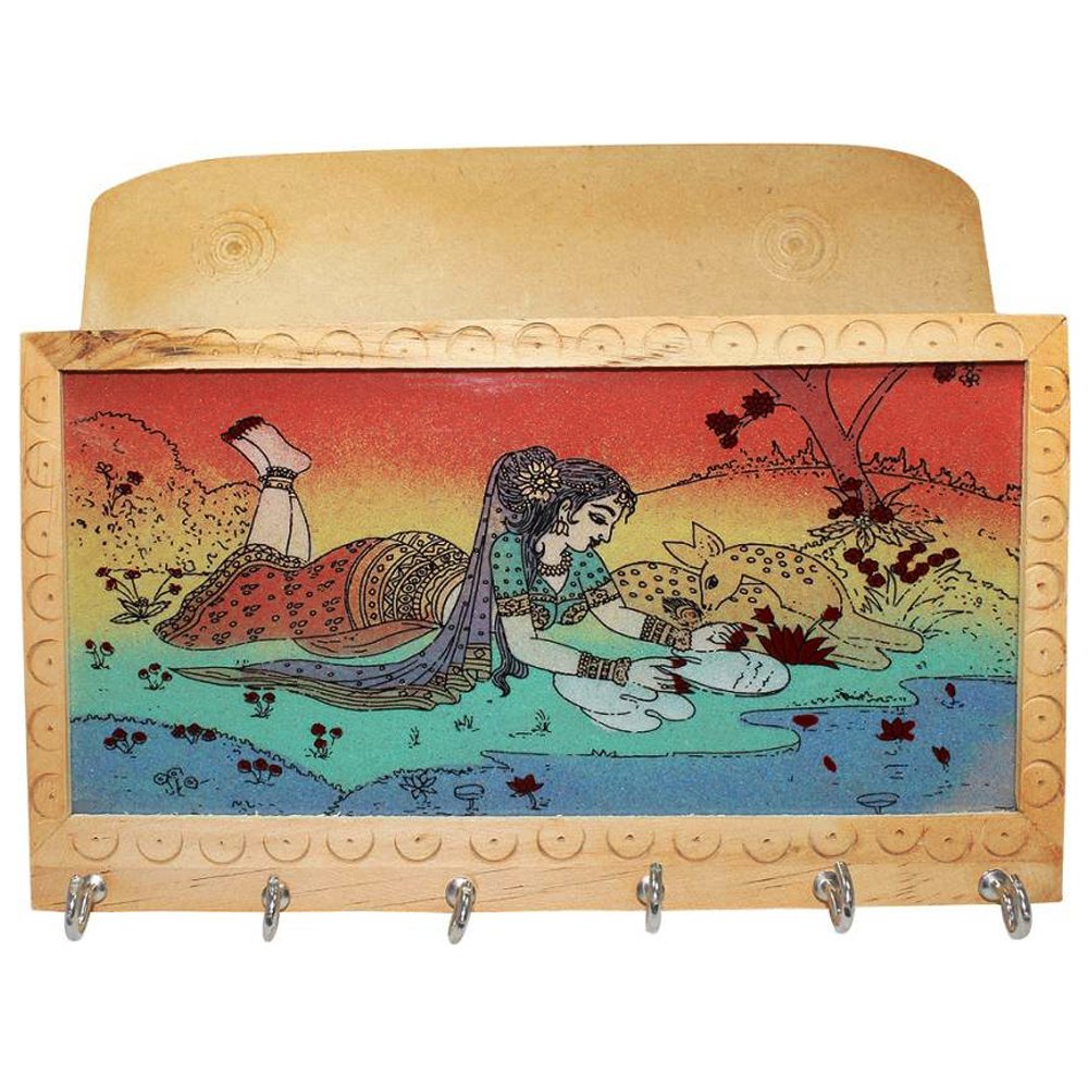 Niirali Rajasthani Painting Wooden Key Holder : Amazon.in: Home & Kitchen