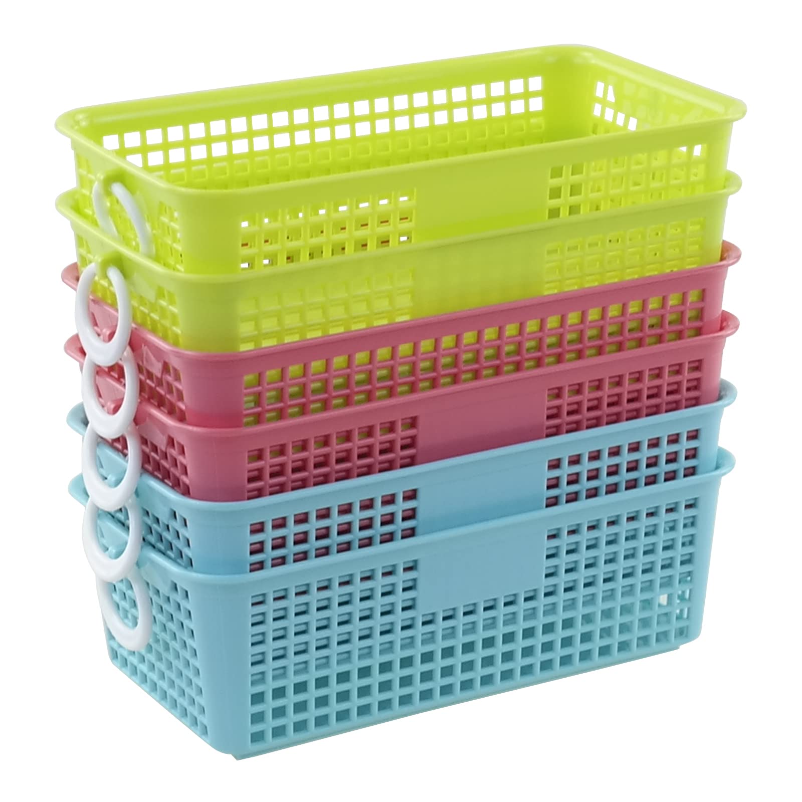 CadineUS Mini Plastic Storage Basket, Colored Desktop Storage Bins Set of 6
