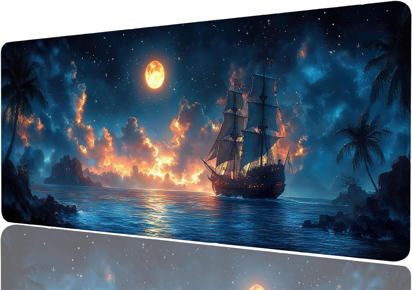 Amazon.com: Pirate Ship Mouse Pad Moonlit Ocean Night Sky Adventure ...