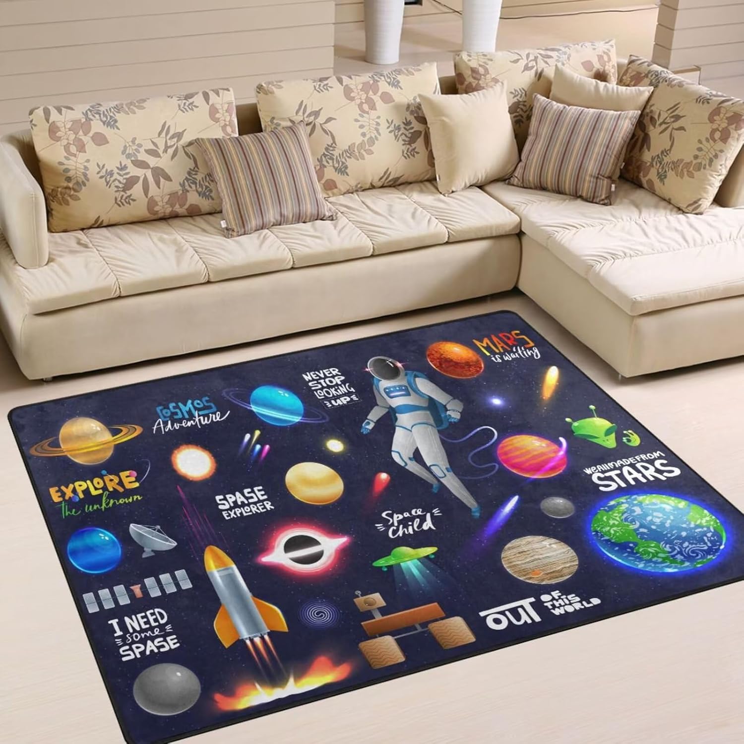 Amazon.com: 9CH Outer Space Kids Rug 7' x 5', Solar System Rug Kids ...