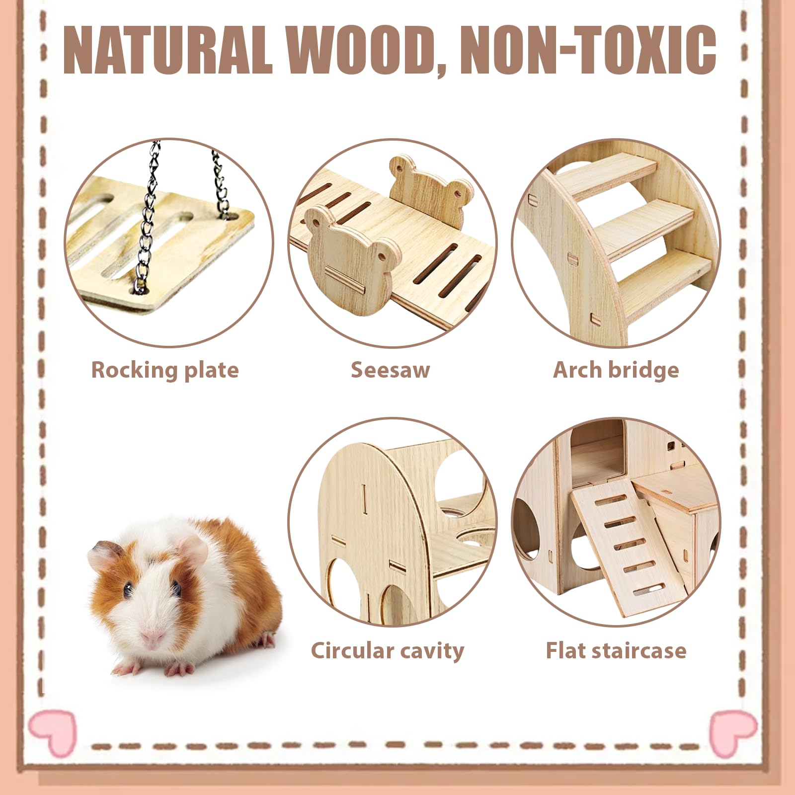 PRITOK Wooden Hamster Toy Set: 5 Pieces Hamster Wooden Toys Including ...