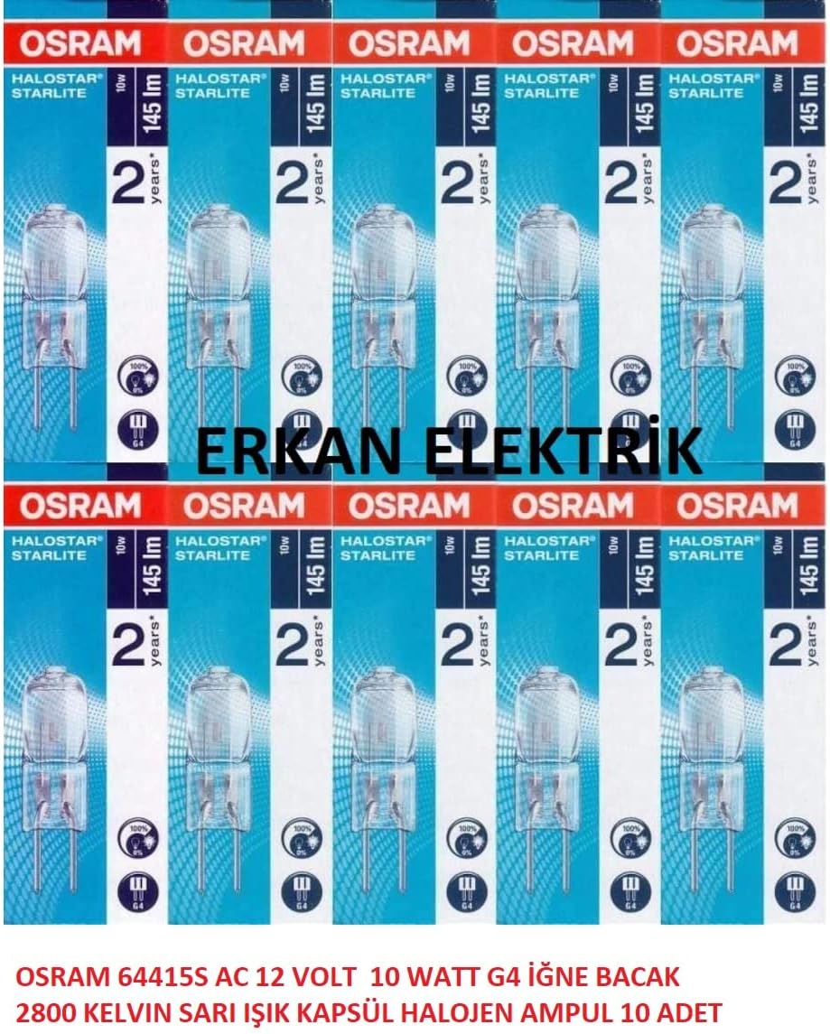 Osram Halostar Starlite Halogen Light Bulb G4 12V 10W 145lm 2800K 11kWh ...