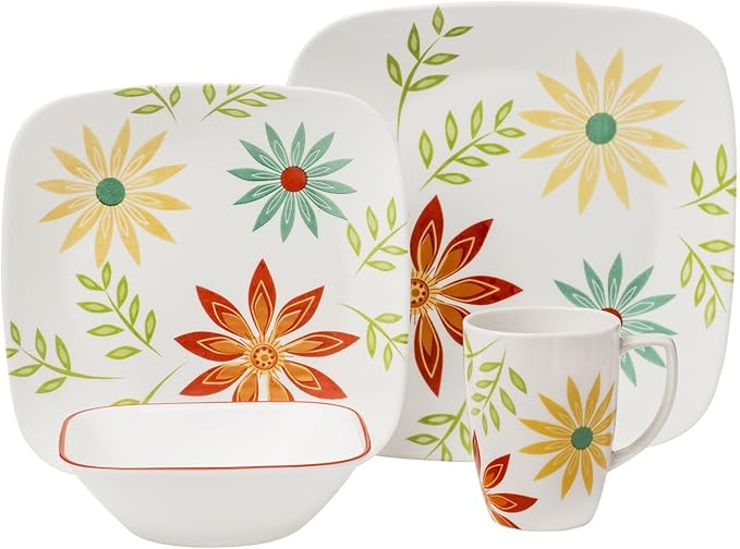 Amazon.com | Corelle Square 16-Piece Dinnerware Set, Happy Days ...