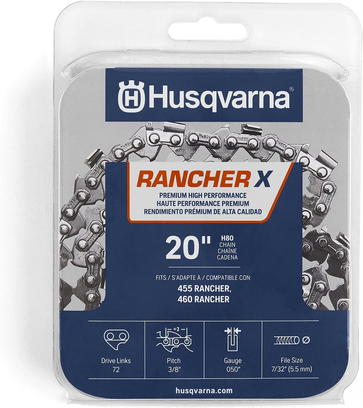 Amazon.com: Husqvarna 531300441 H-80 Chainsaw Chain, Orange/Gray 20 ...