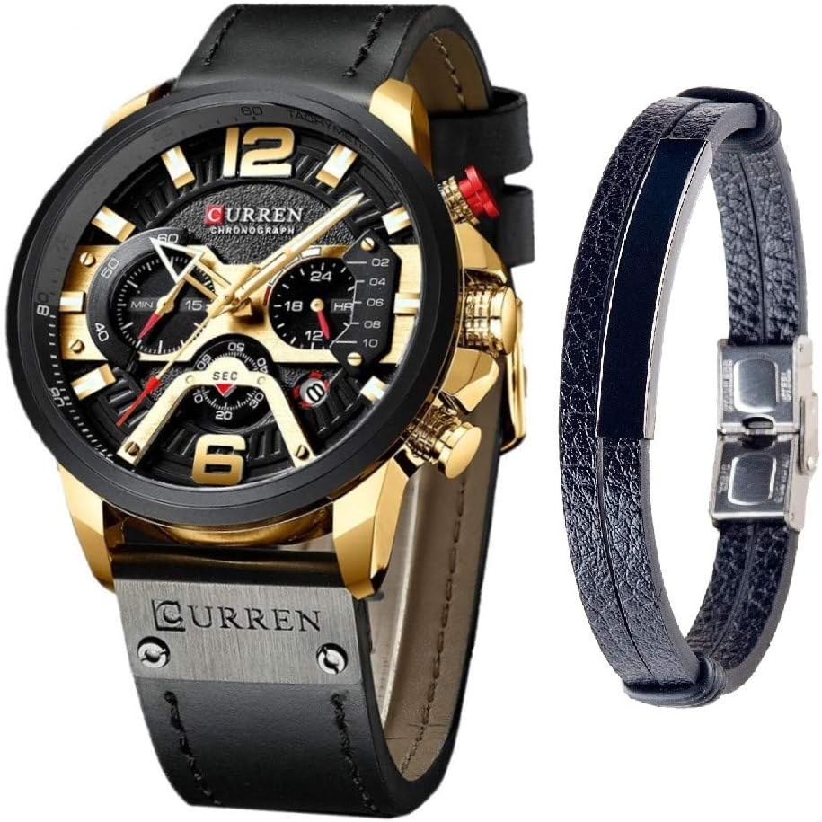 CURREN Watches Men Quartz Leather Chronograph Watch and Fashion ...