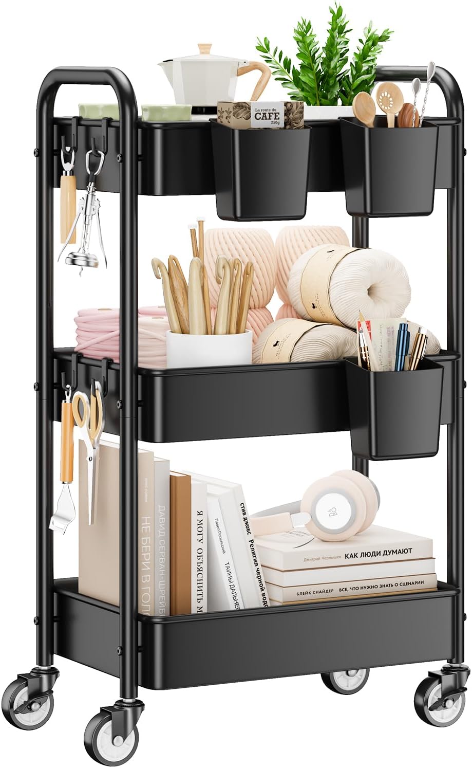 Amazon.com: Calmootey 3-Tier Rolling Utility Cart with Drawer ...