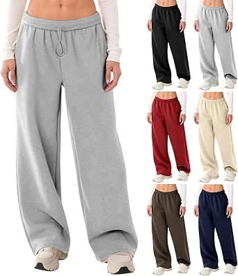 Amazon.com: Low Rise Wide Leg Sweatpants Women Baggy Oversized Fold ...