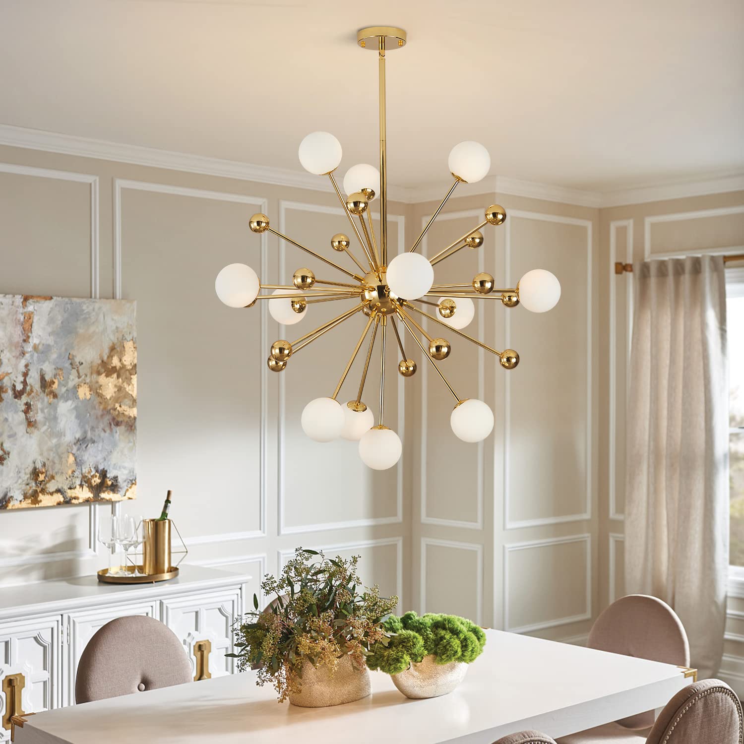 KCO Lighting Modern Gold Sputnik Chandelier 12-Light Milk Glass Globe ...
