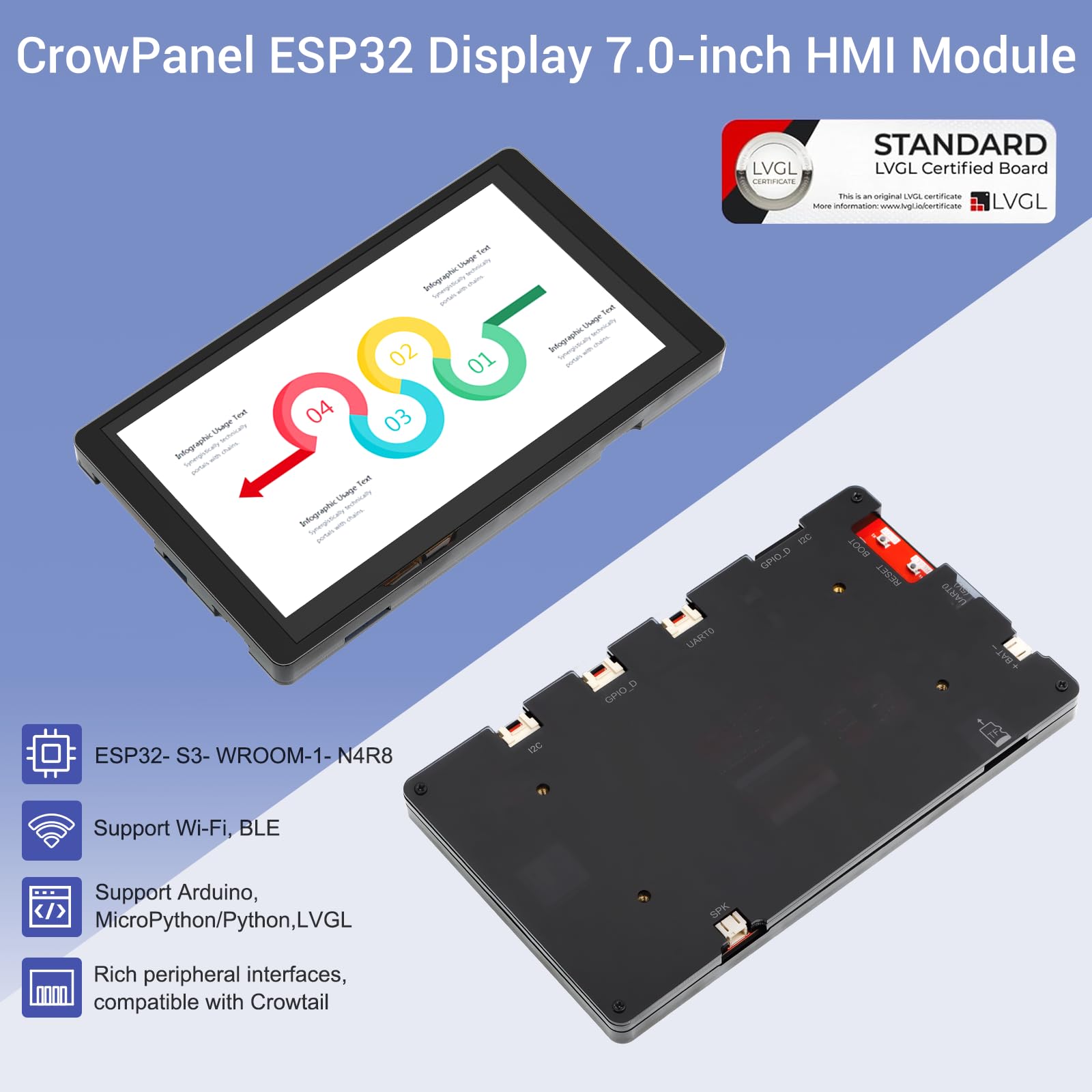 Snapklik.com : ESP32 Touchscreen Monitor 7 Inch TFT LCD Touch Screen 800x480 SPI HMI Display ...