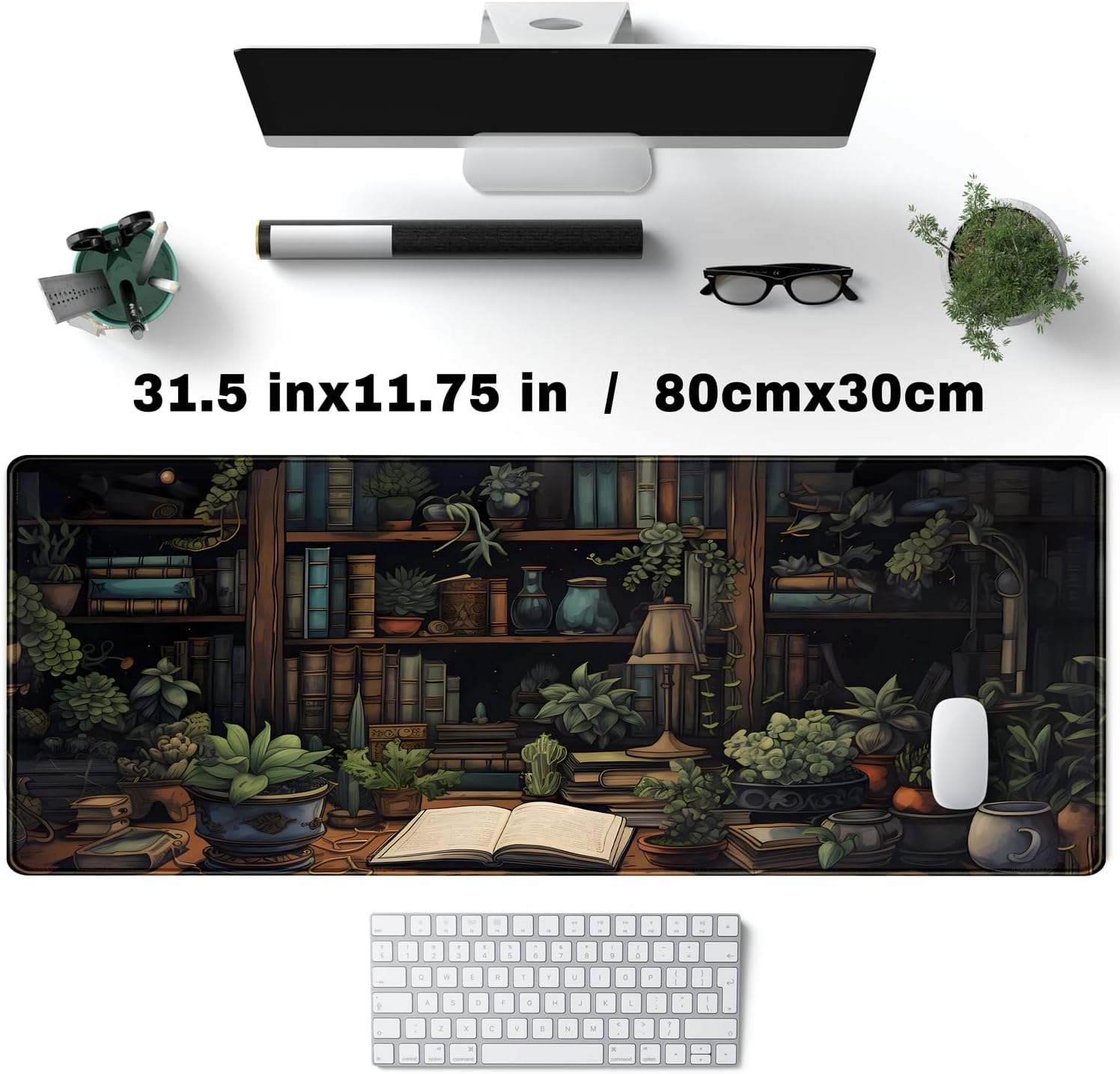 Desk Mat Green Bonsai Library Book Mouse Pad Big Vintage Aesthetic Desk ...