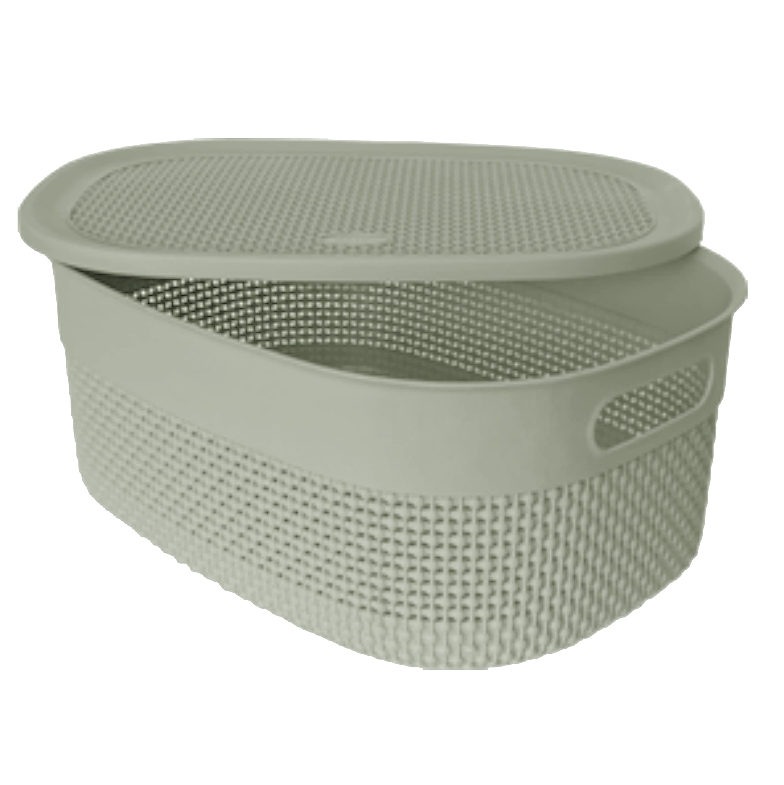 Plastic Storage Basket With Lid and Handle Oval Shape Shelf Basket ...
