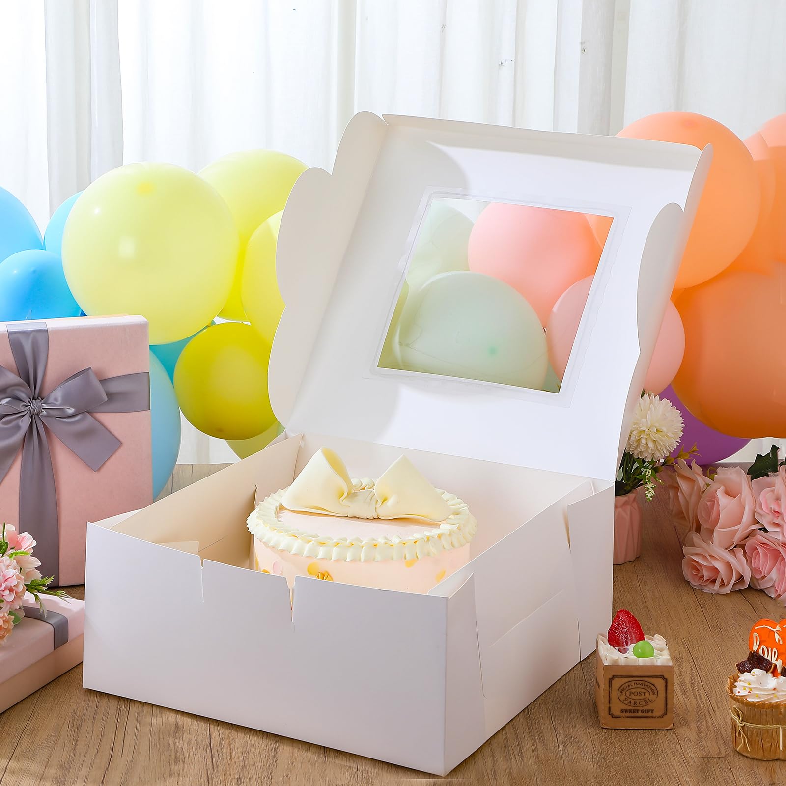 Ireer 10 Pcs Cake Boxes with Window White Bakery Boxes Large Pastry ...