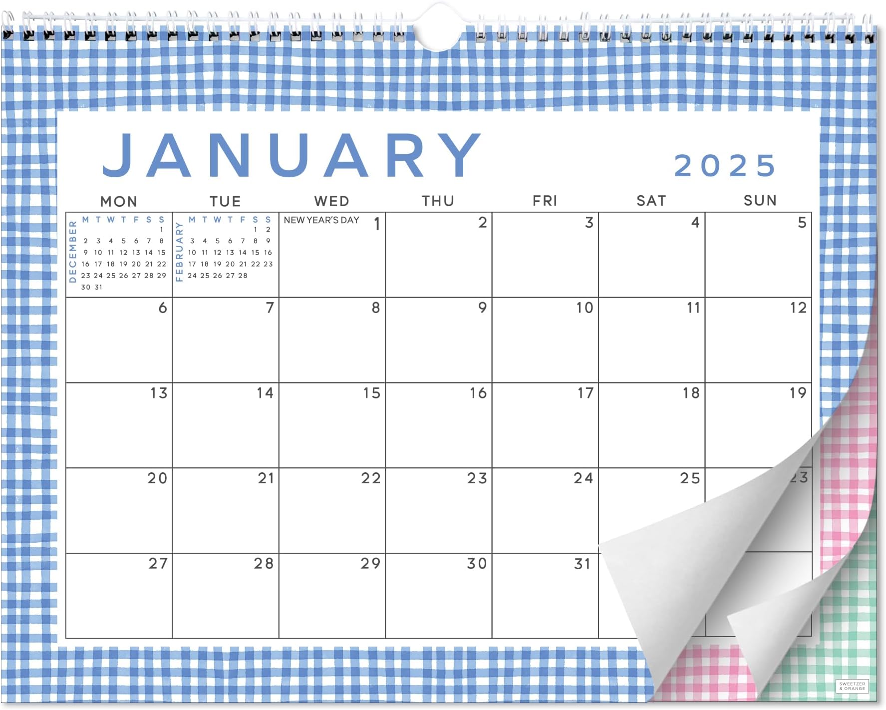 S&O Gingham Wall Calendar from January 2025-June 2026 - Tear-Off ...