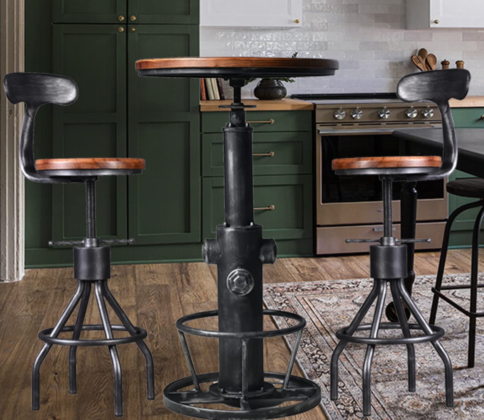 LOKKHAN Industrial Bar Table 38.6"-48.4" Height Adjustable Swivel Round ...