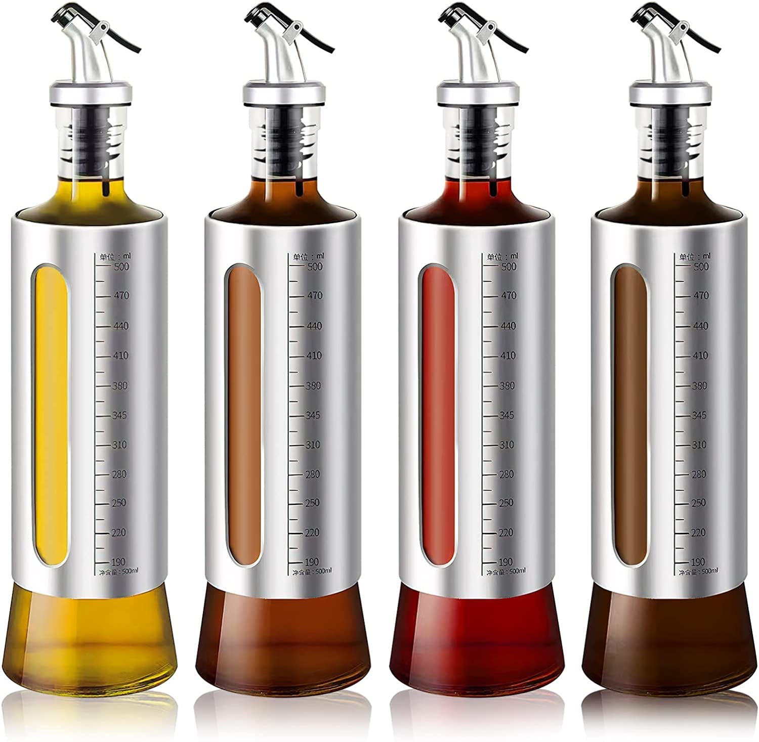PENGQIMM Oil Bottle, 500ml 4Pack Olive Oil and Vinegar Glass Bottles ...