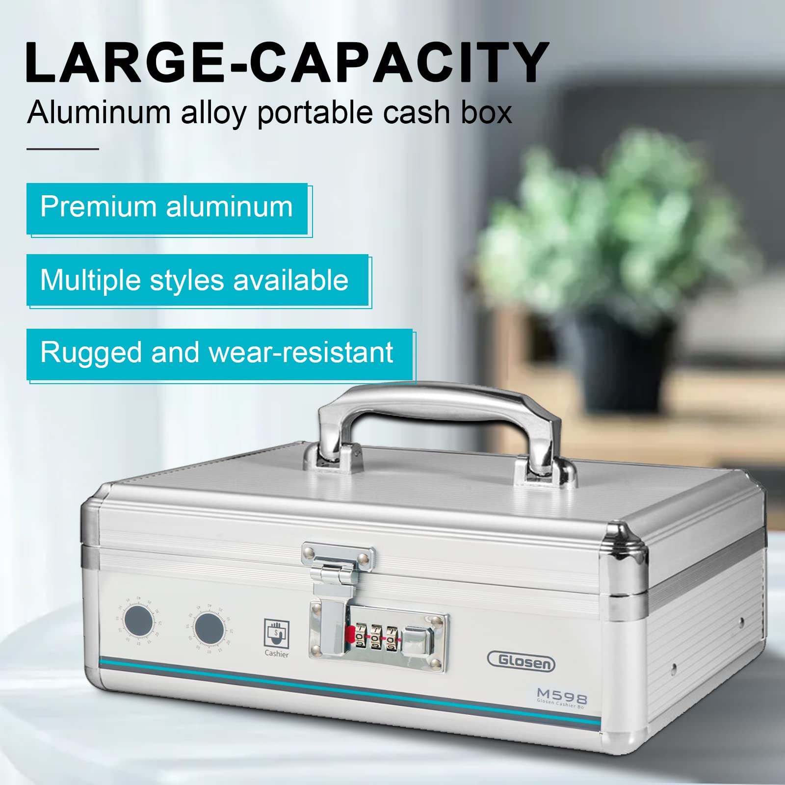 Glosen Combination Lock Cash Box with Money Tray for Security Lock Box ...