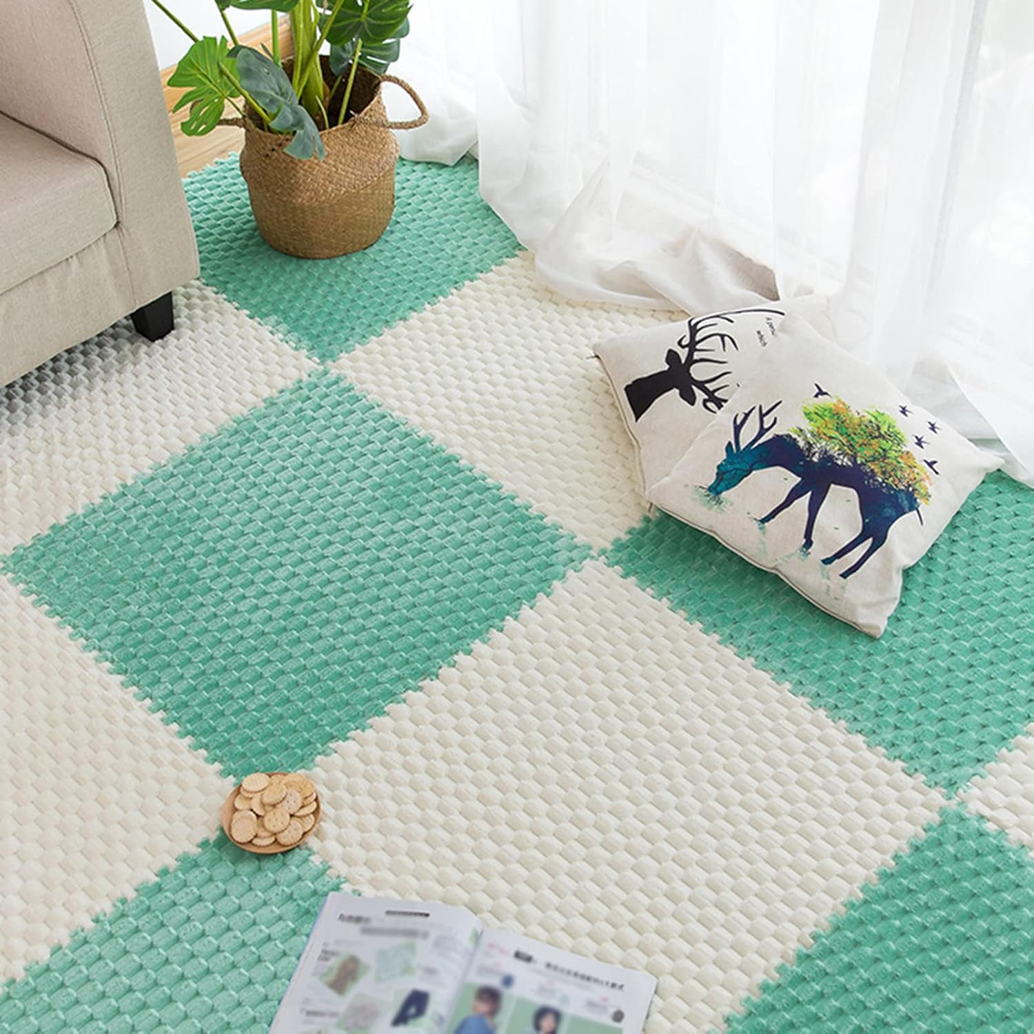 Amazon.com: Square Interlocking Carpet Tiles, Plush Puzzle Foam Floor ...