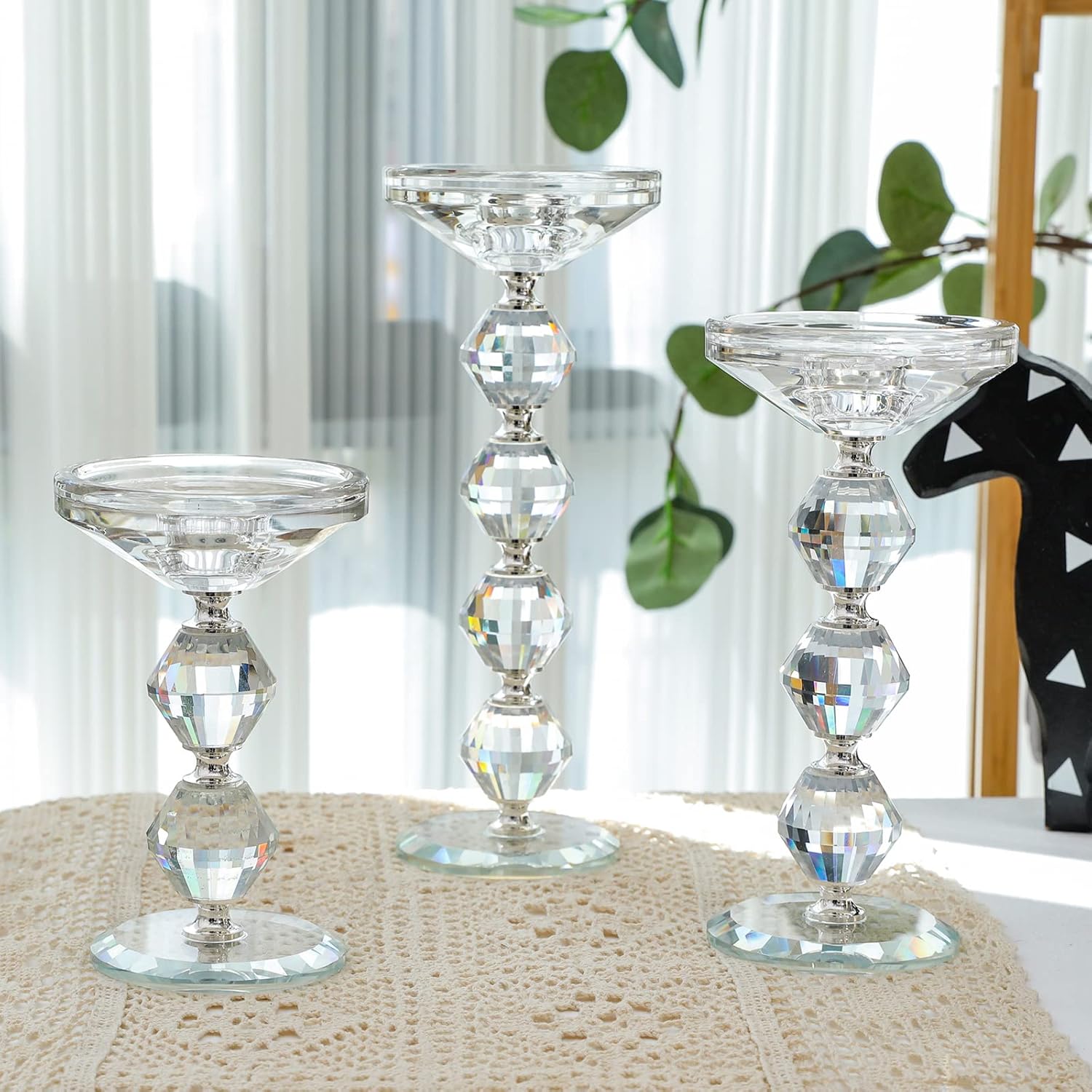 Amazon.com: Crystal Glass Pillar Holders Crystal Pillar Candlestick ...