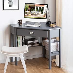 IFANNY Corner Desk, Triangle Desk with Drawers and Shelves, Wood Corner ...