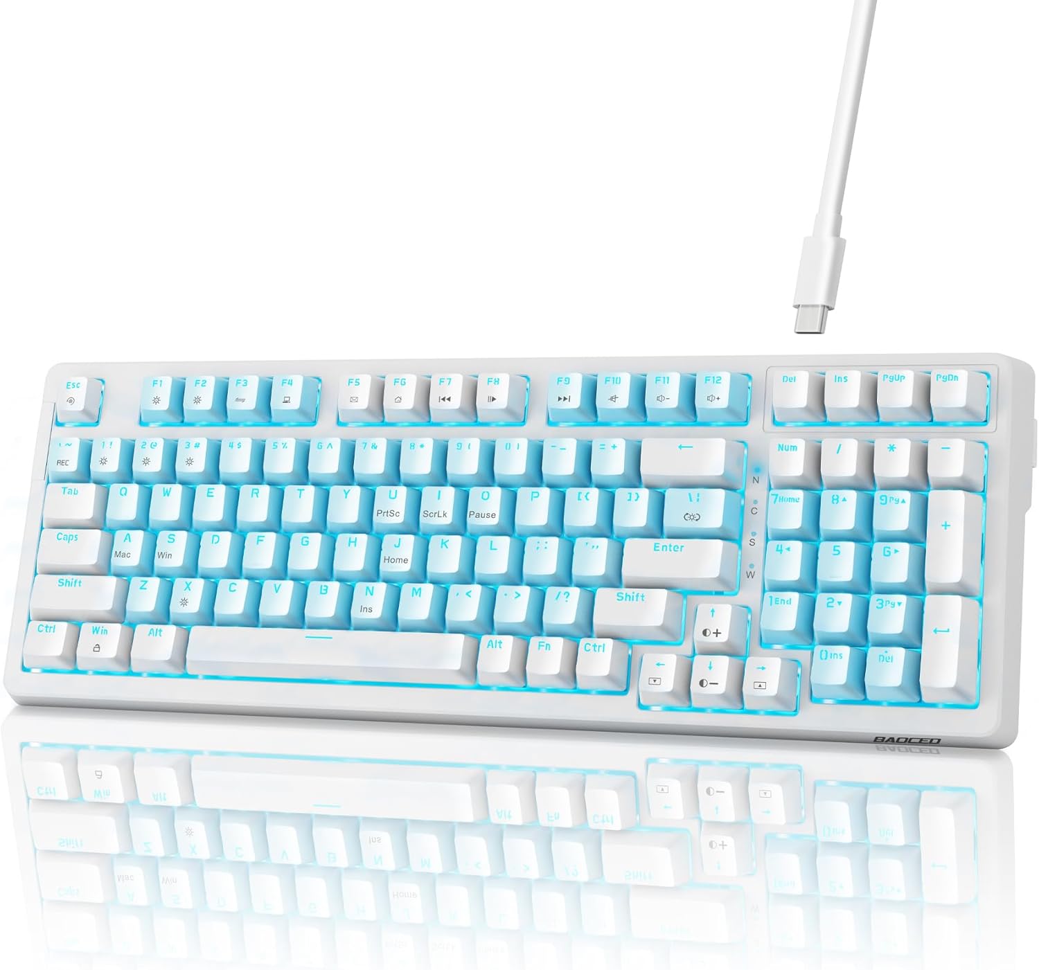 BAOCED Full-Size Mechanical Keyboard with ICY Blue Backlight