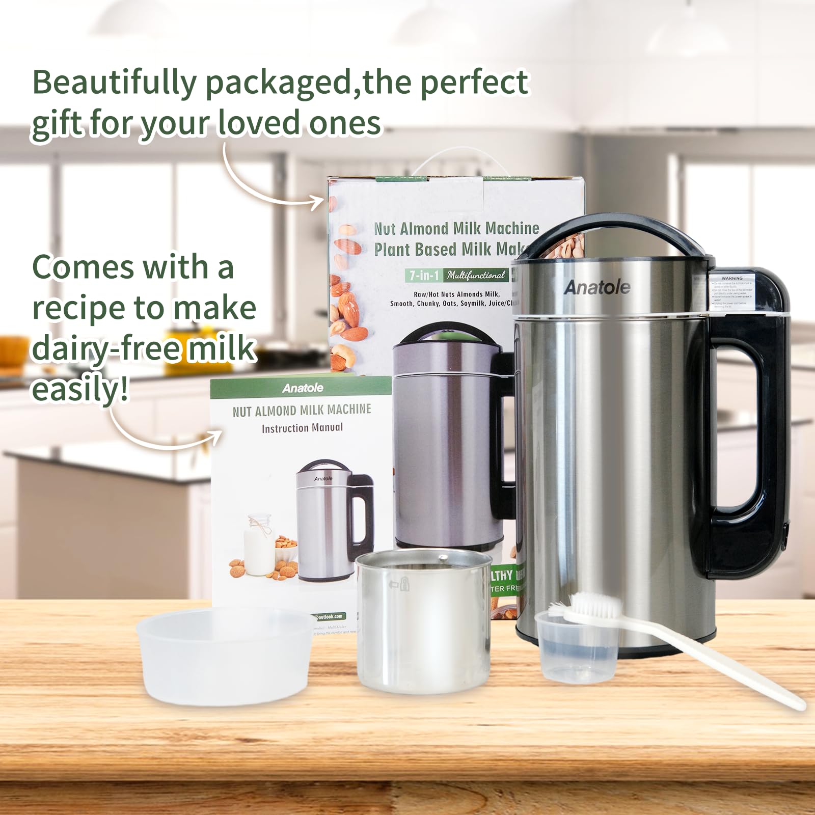 Nut Milk Maker 51oz 1500ml Stainless Steel Raw Almond Milk Machine 7-In-1 Automatic Soy Oat Cow ...