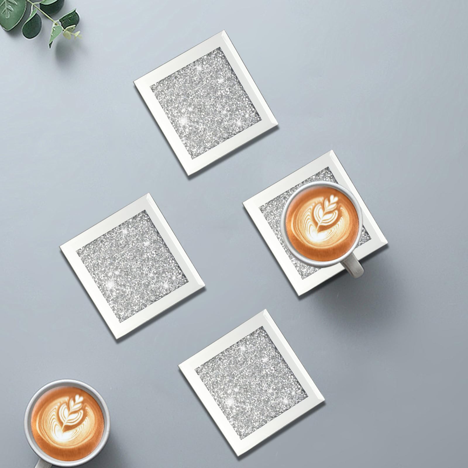 Amazon.com: Mimorou 14 Pcs Glass Mirrored Coasters with Holder Set 12 ...