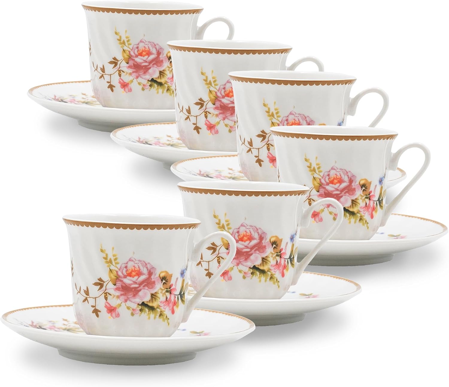 Amazon.com | Lynns Tea Cup and Saucer Set - Porcelain Vintage Floral ...