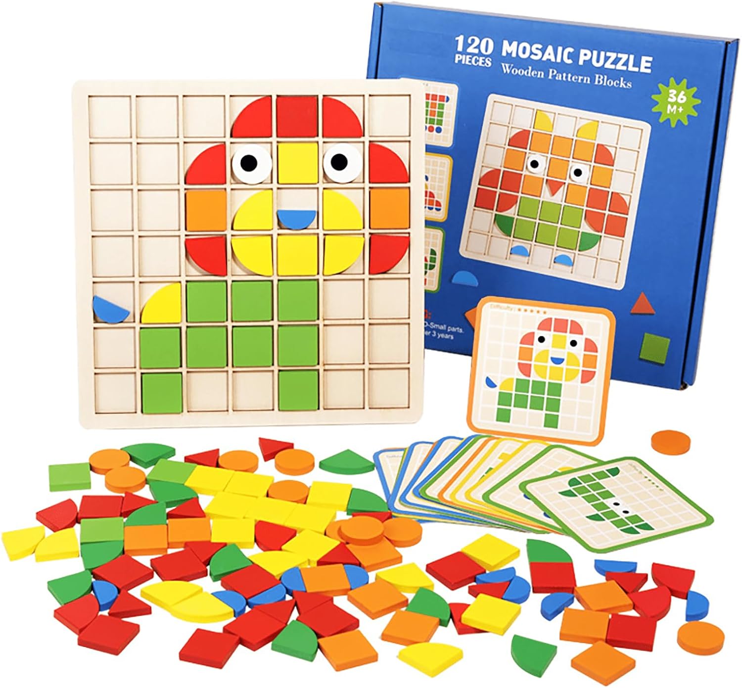 Amazon.com: Wooden Pattern Blocks Set 120 Pcs Geometric Shapes Puzzle ...