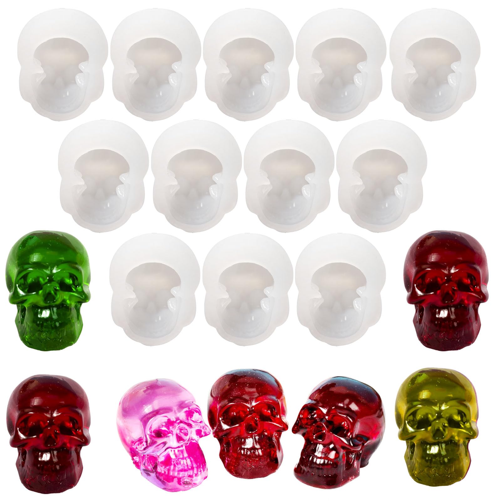 Amazon.com: Szecl 10Pcs Mini 3D Skull Resin Mold Skeleton Skull Candle ...