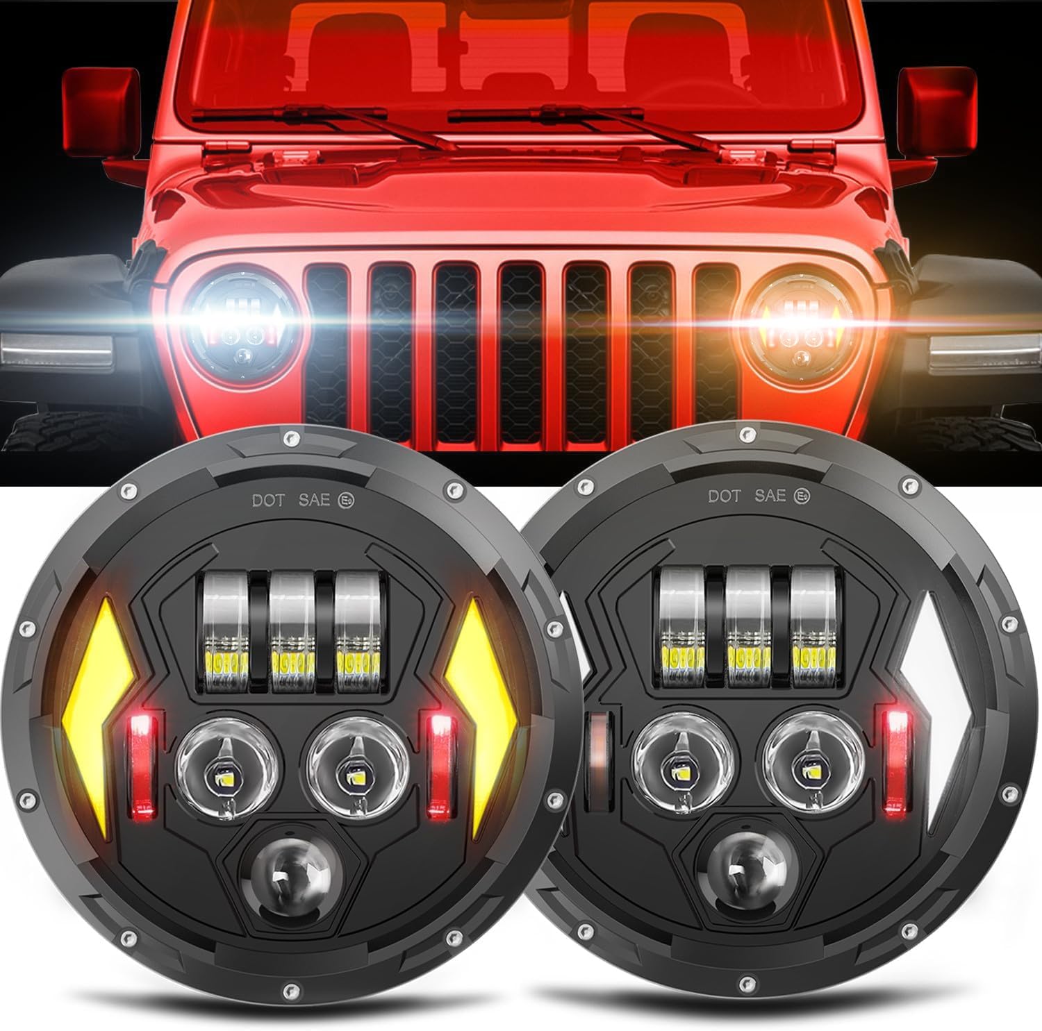 Amazon.com: MGLLIGHT 7 Inch Round LED Headlights DRL Hi/Low Sealed Beam ...