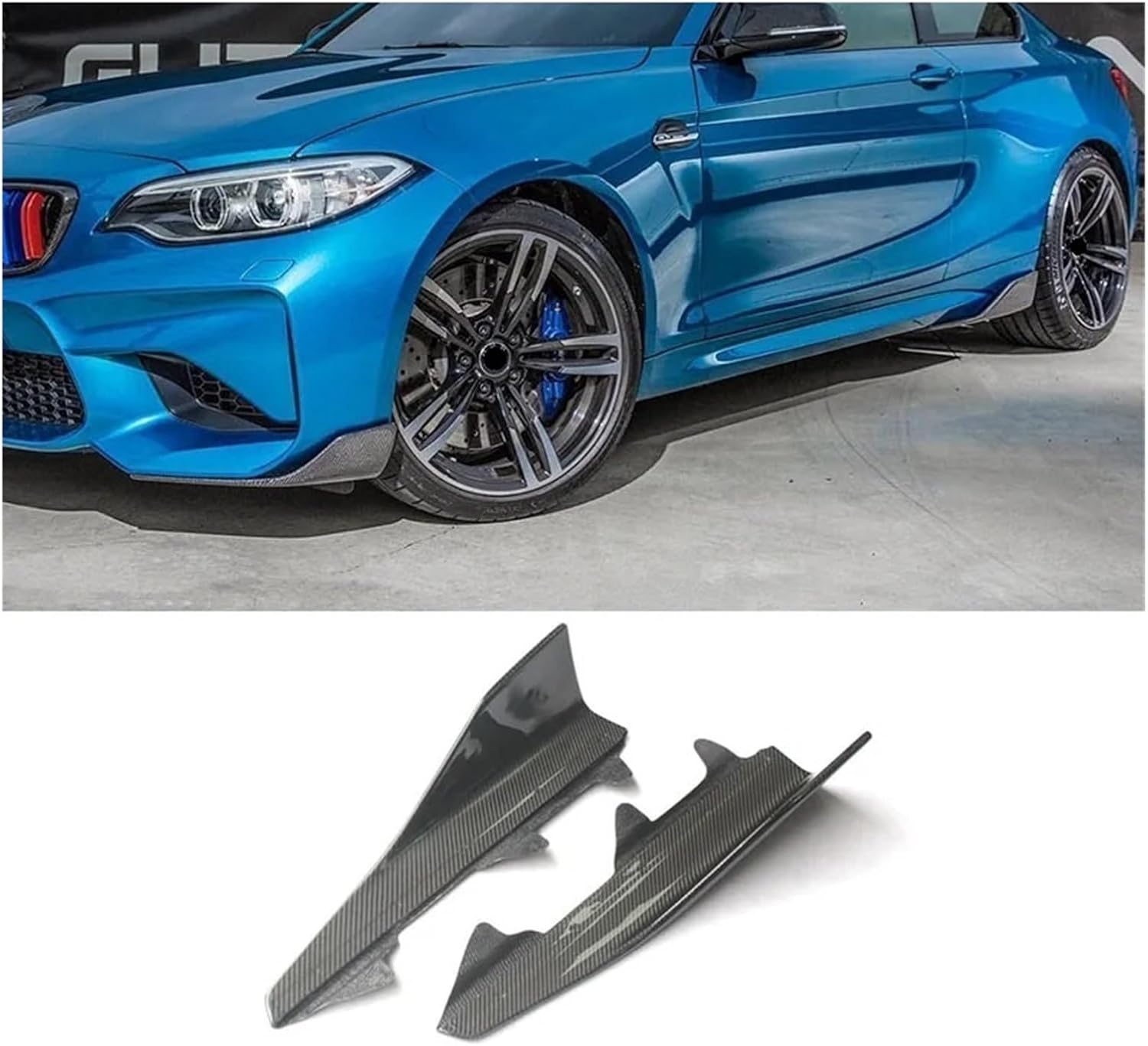 2PCS リアルカーボンファイバー リアバンパー スプリッター スポイラー リップ フラップ パネル サイドスカート BMW 2シリ