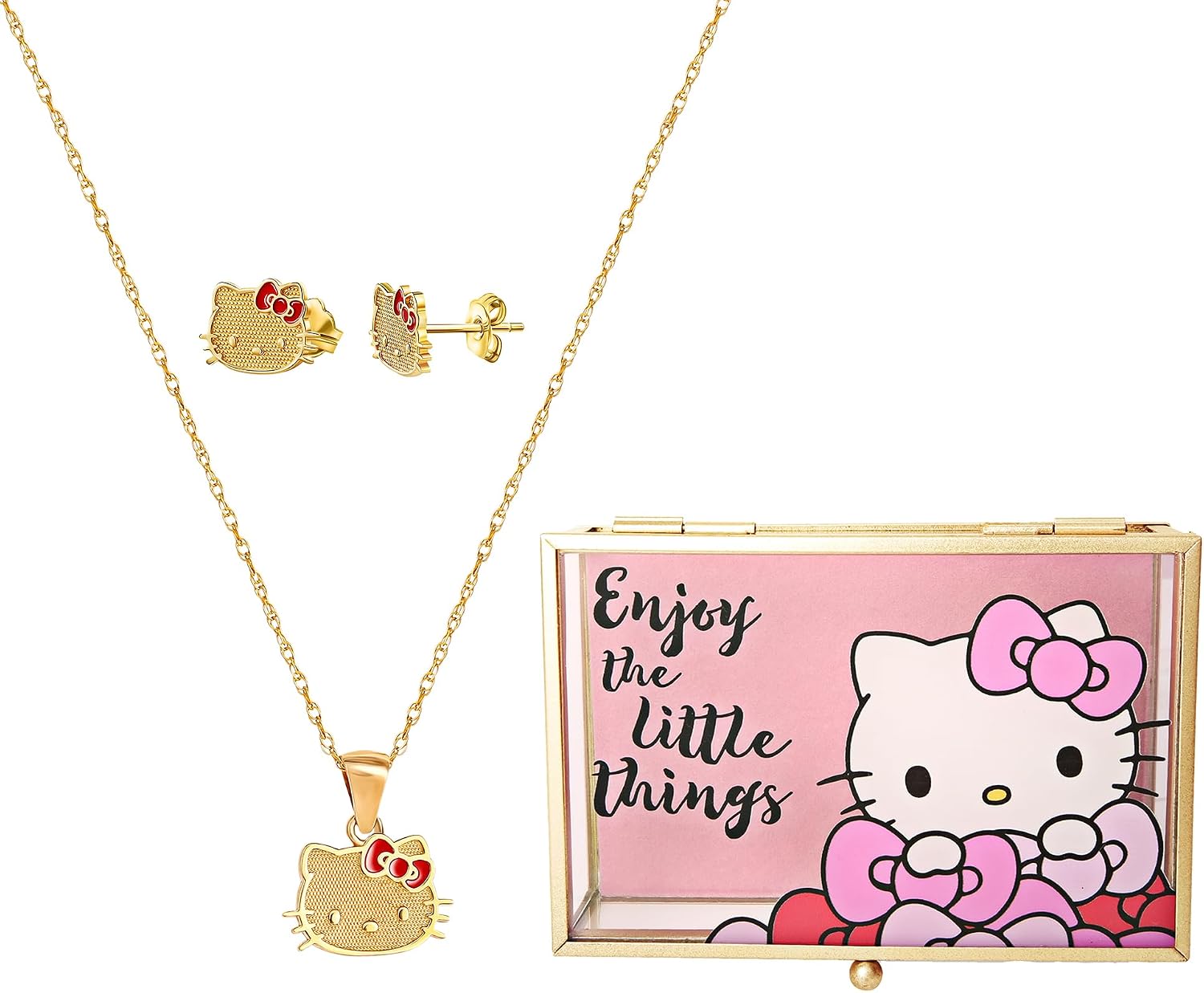 Amazon.com: Hello Kitty Sanrio Jewelry Set 3-Piece - Glass Jewelry Box ...