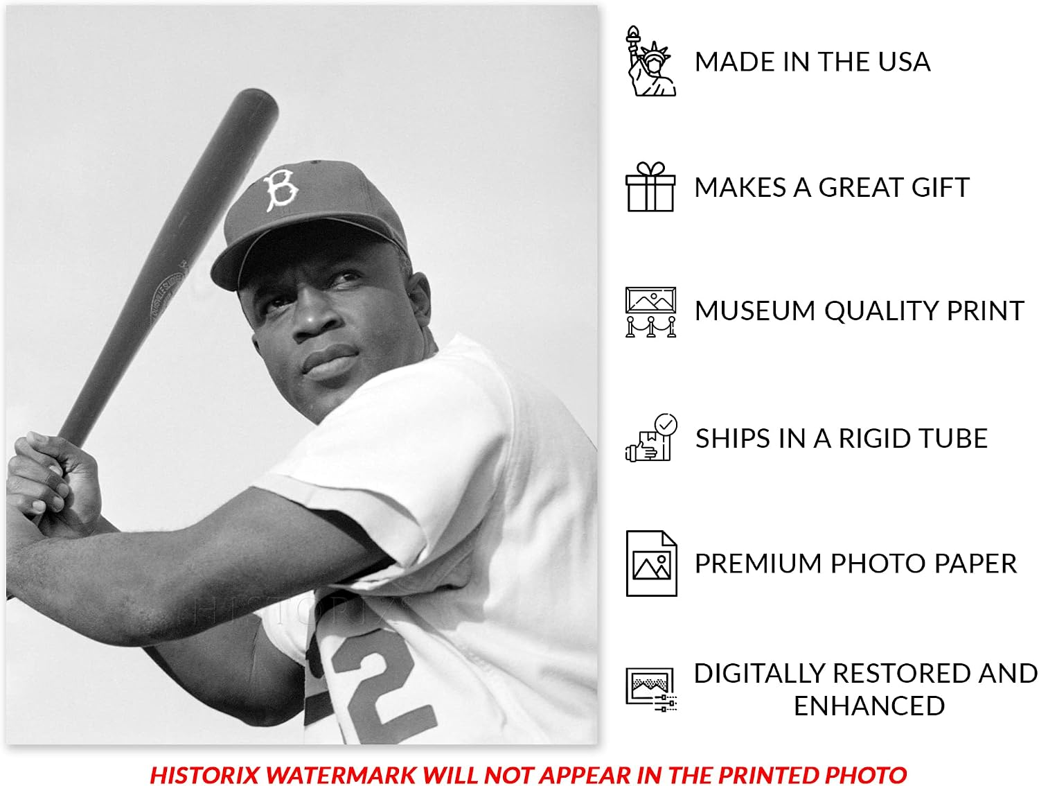 HISTORIX Vintage 1954 Jackie Robinson Baseball Player Photo Print – 24× ...