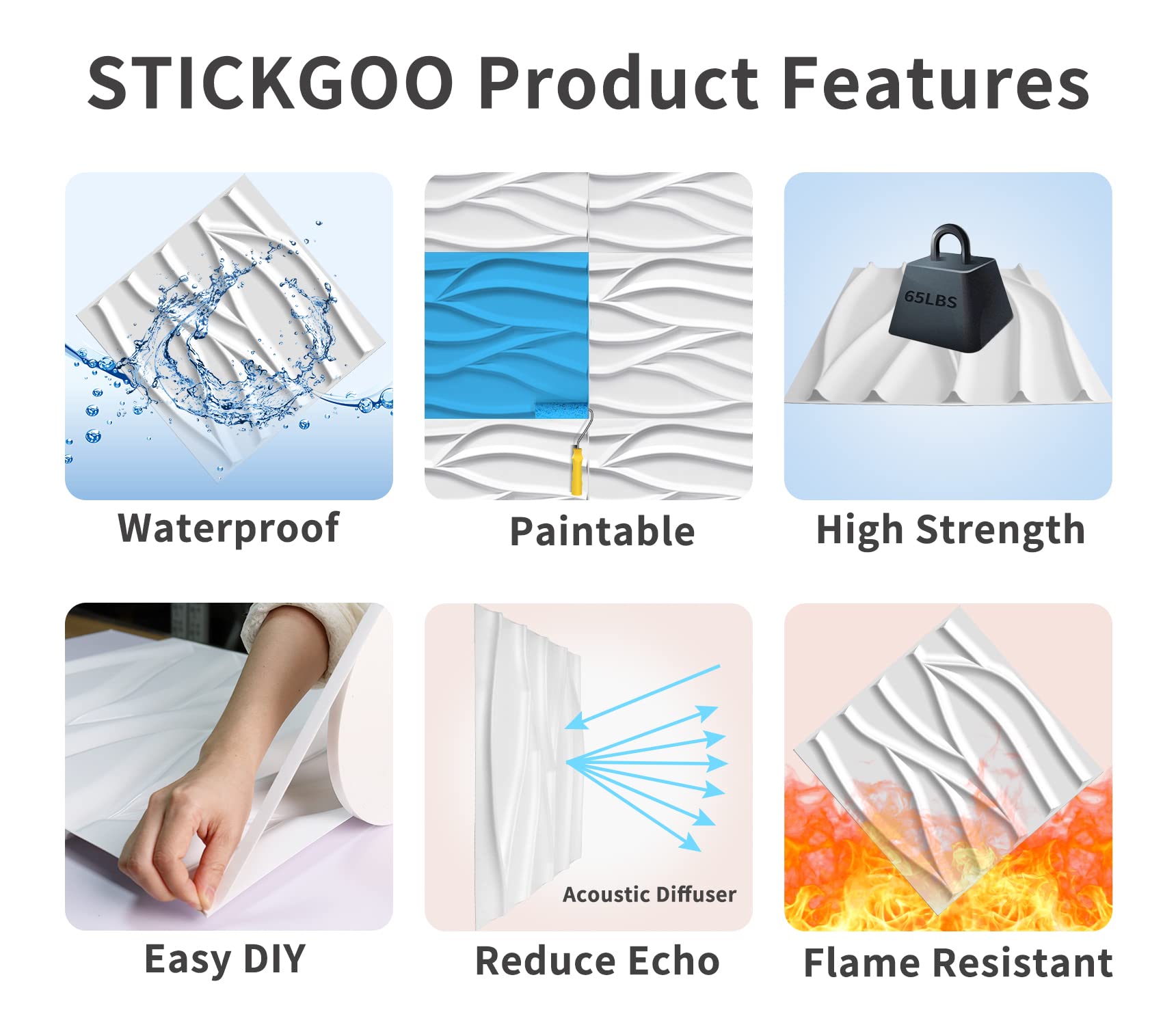 STICKGOO 3D Wall Panels for Interior Wall Decor, PVC Wave Wall Tiles ...