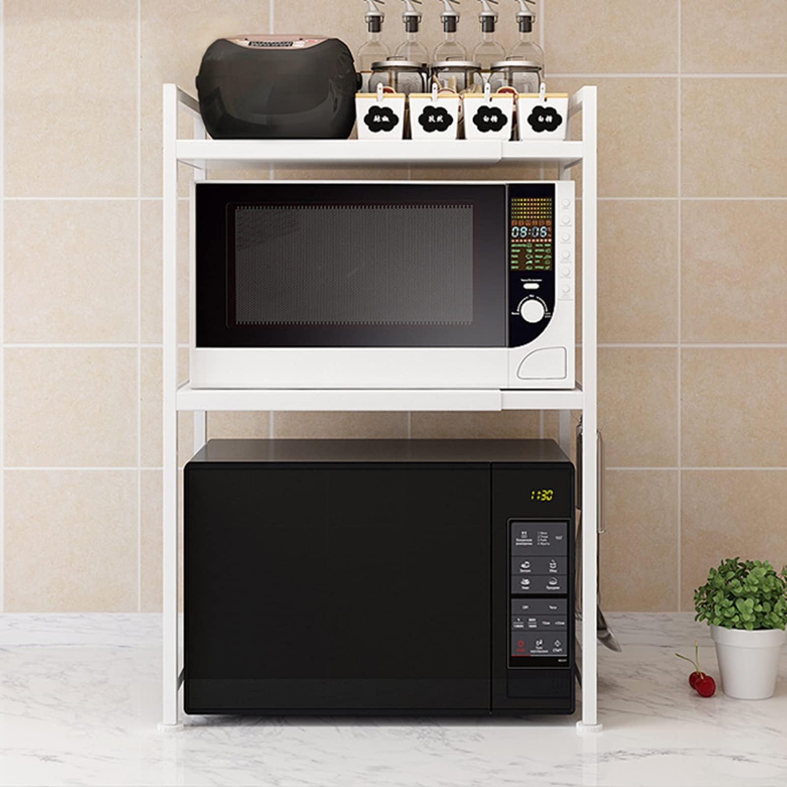 SEEZSSA Expandable Microwave Oven Rack, 3-Tier Kitchen Microwave Shelf ...