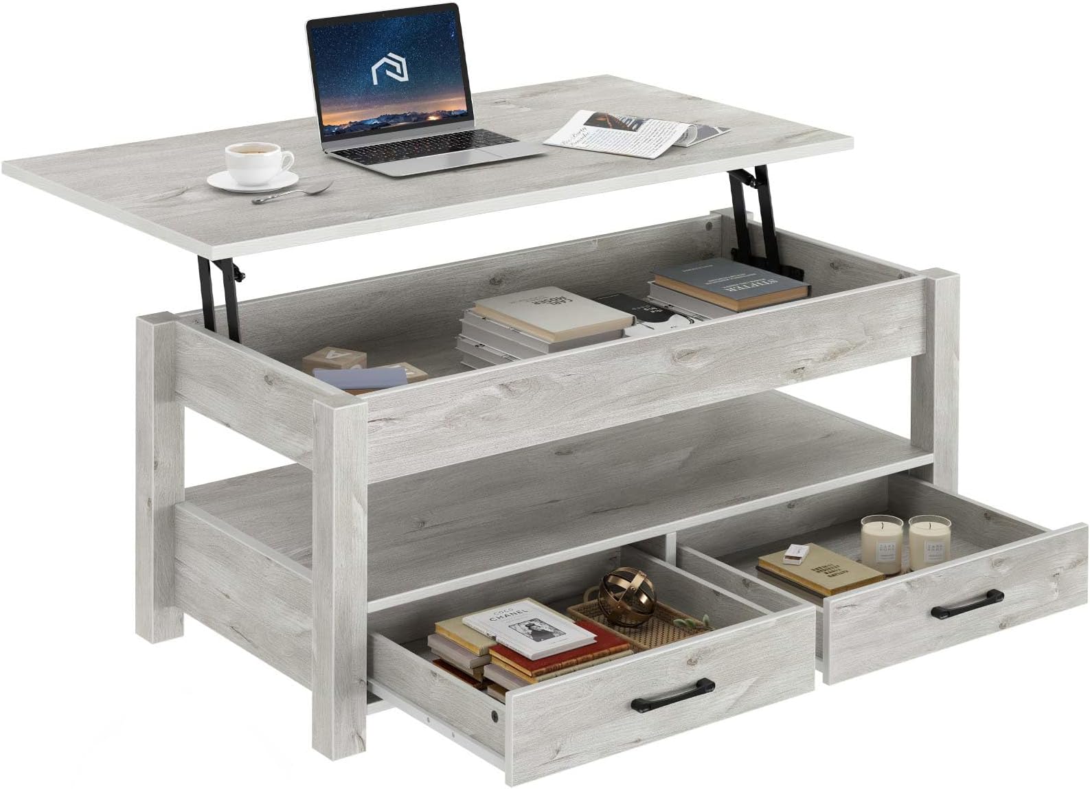 Rolanstar Table basse, table basse relevable avec tiroirs et ...
