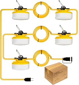 HYPERLITE 50FT Construction String Lights with 5 Lamps,125LM/W LED ...