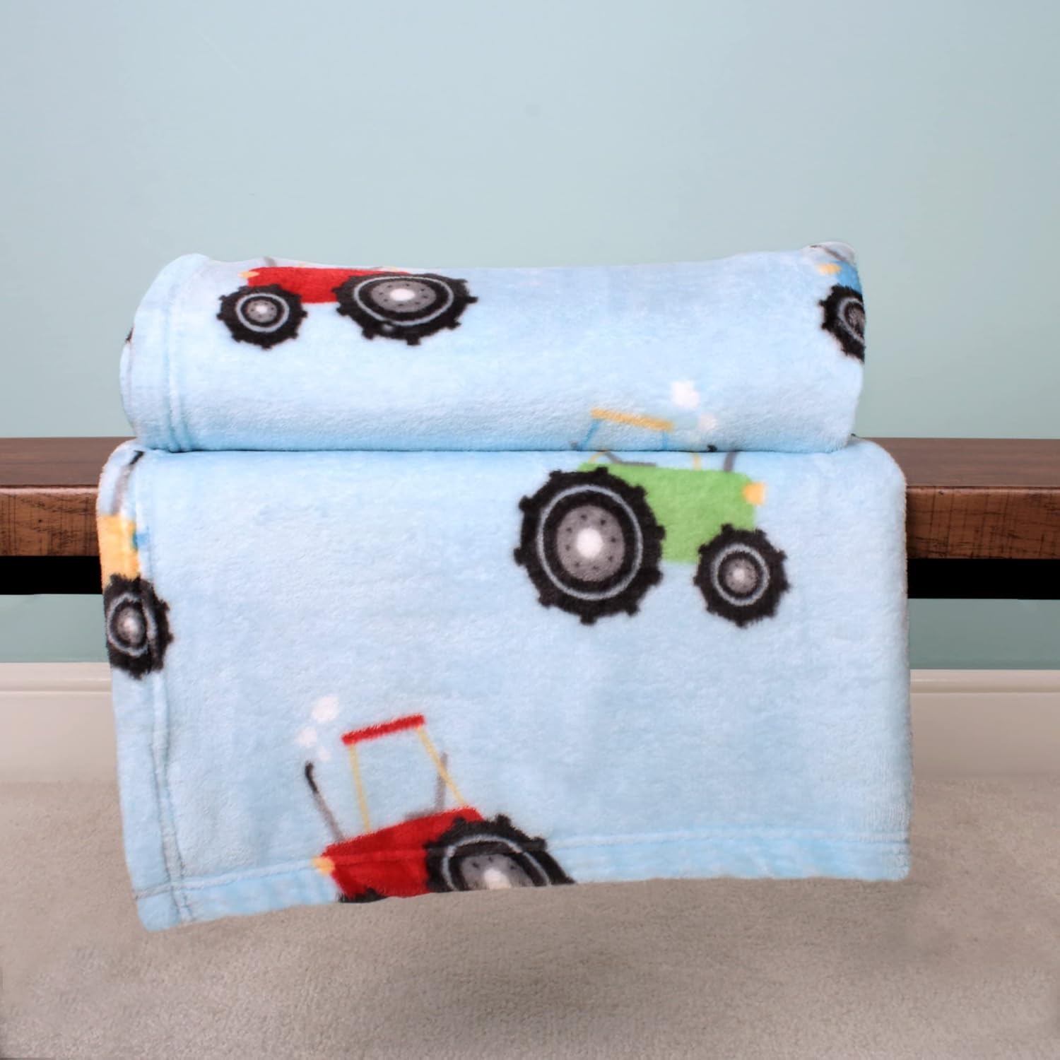 Bedlam Fleece Blanket (120 x 150cm), Blue Throw with Farm Tractor ...