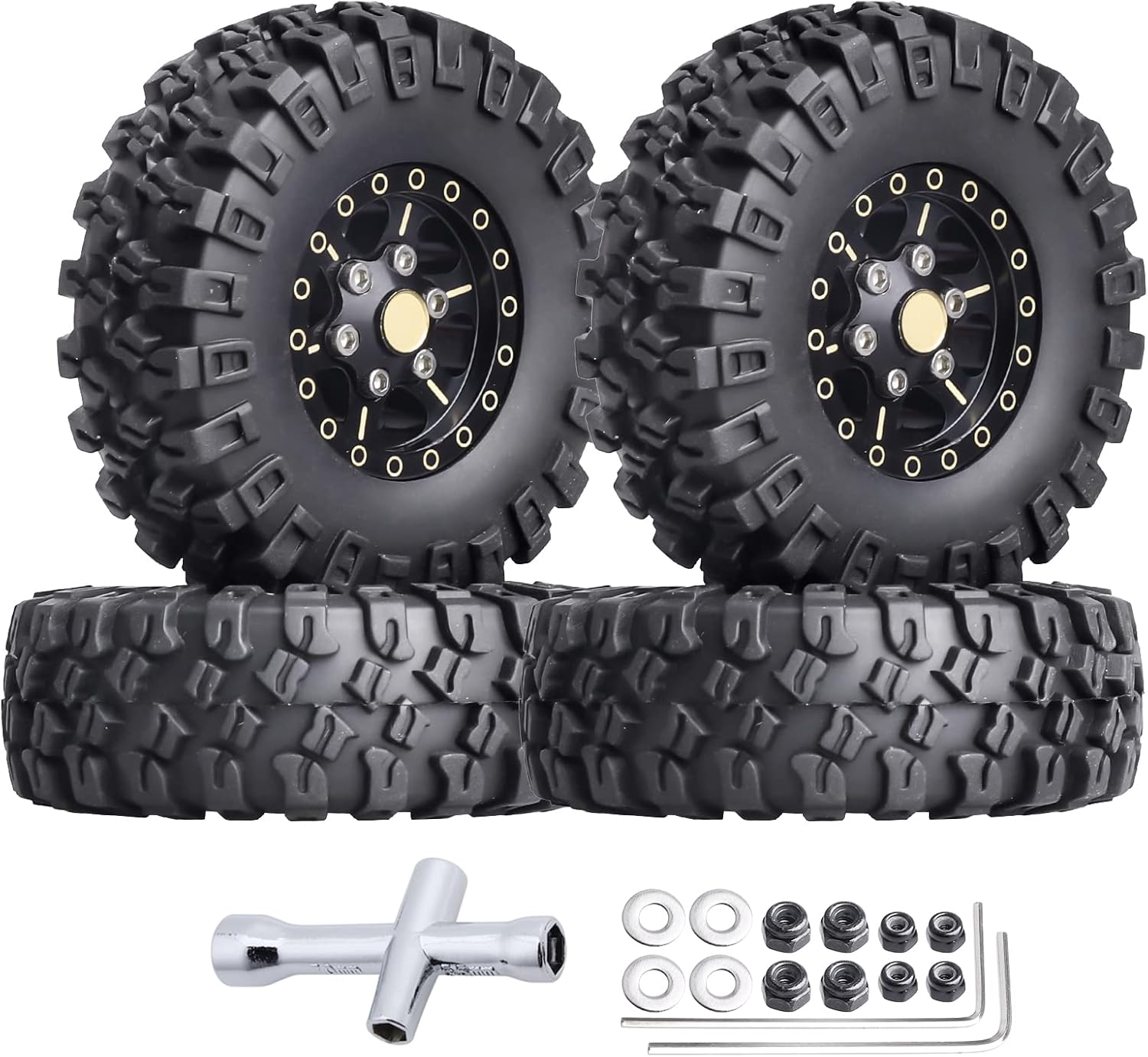 Amazon.com: HobbyPark Brass 1.0 Beadlock Wheels and Tires for Traxxas ...