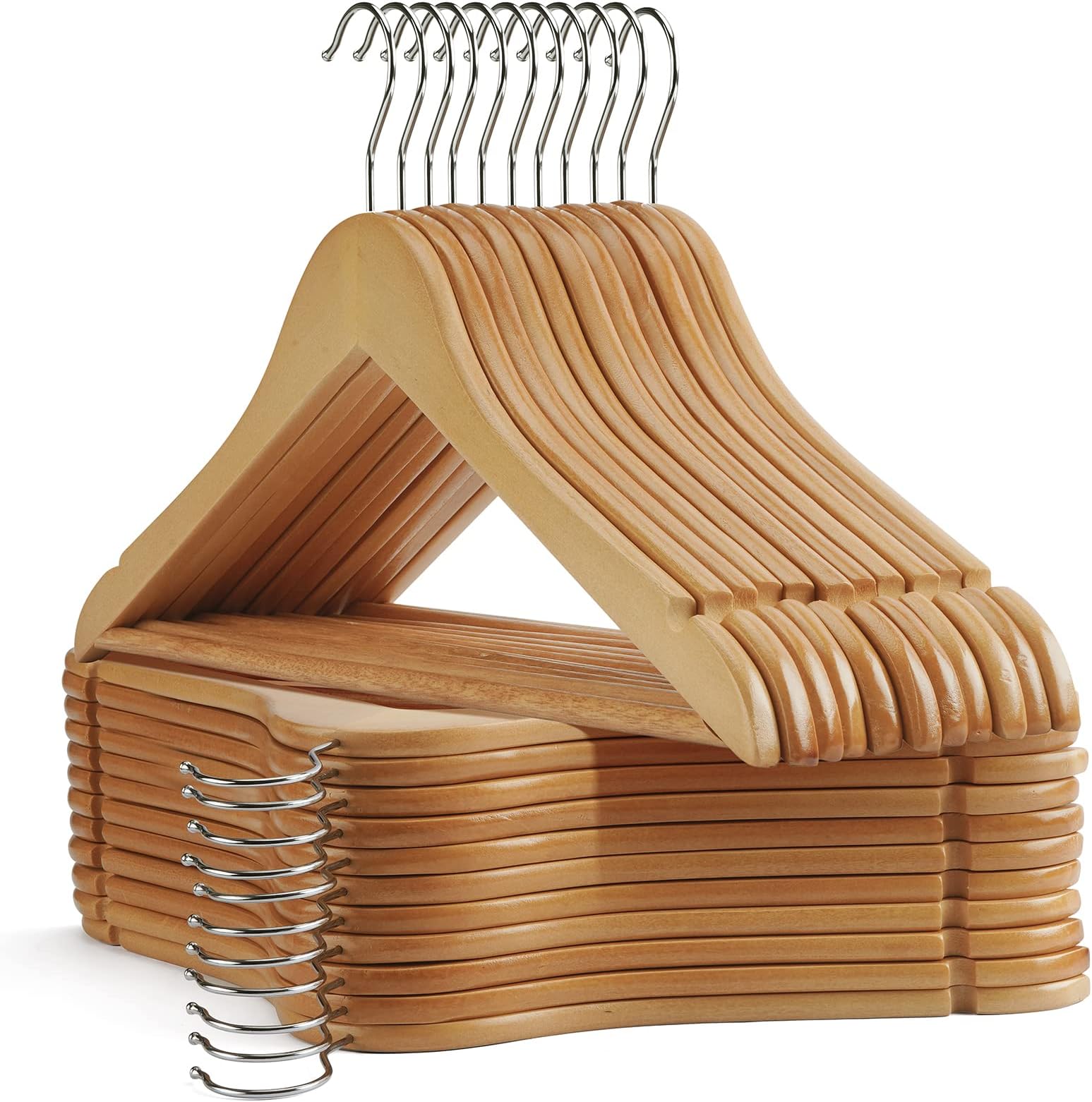 Amazon.com: FSUTEG Coat Hangers 20 Pack Wooden Suit Hanger Wooden ...
