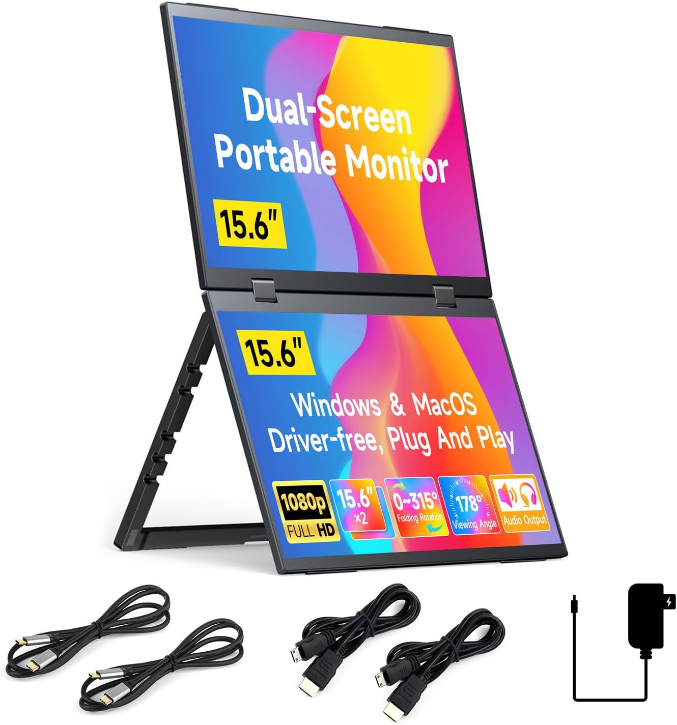Amazon.com: Waveshare 15.6inch Dual-Screen Stacked Portable Monitor ...