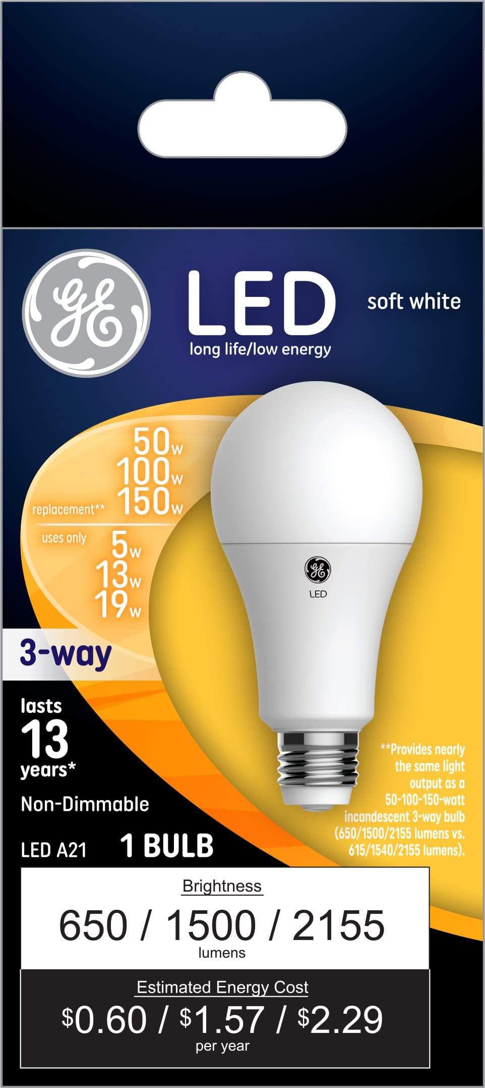 GE Relax LED 3-Way Light Bulb, 5/11/16 Watt, Soft White, A19 Bulb with ...