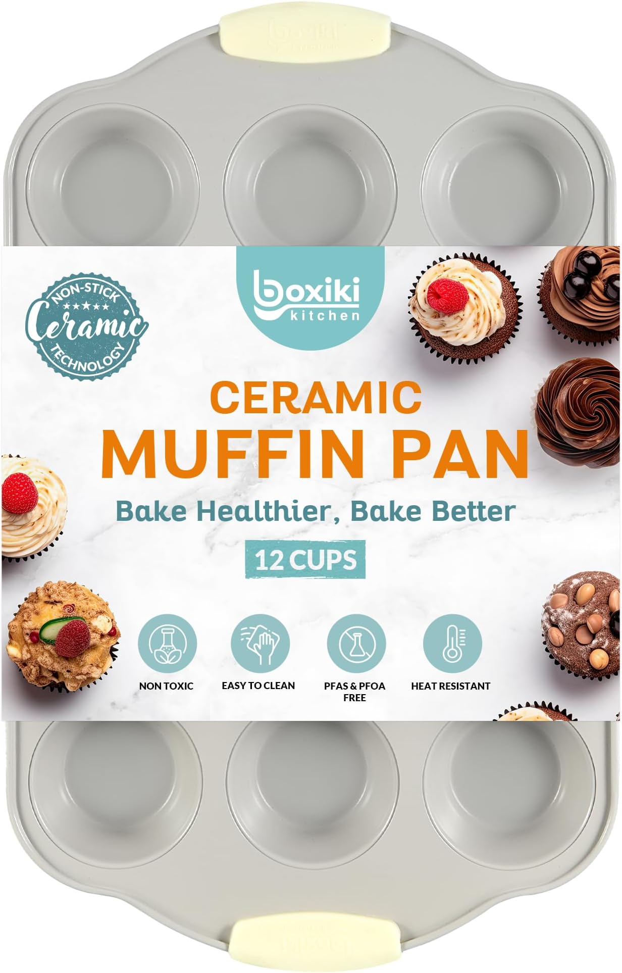 Amazon.com: Boxiki Kitchen 12 Cups Ceramic Coated Muffin Pan for Baking ...